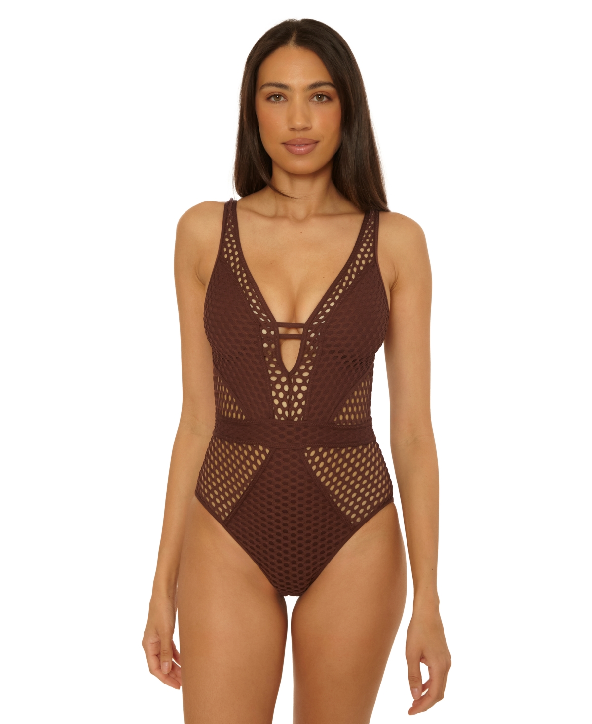 Click here for Becca Womens Castaway Fishnet One-Piece Swimsuit -... prices
