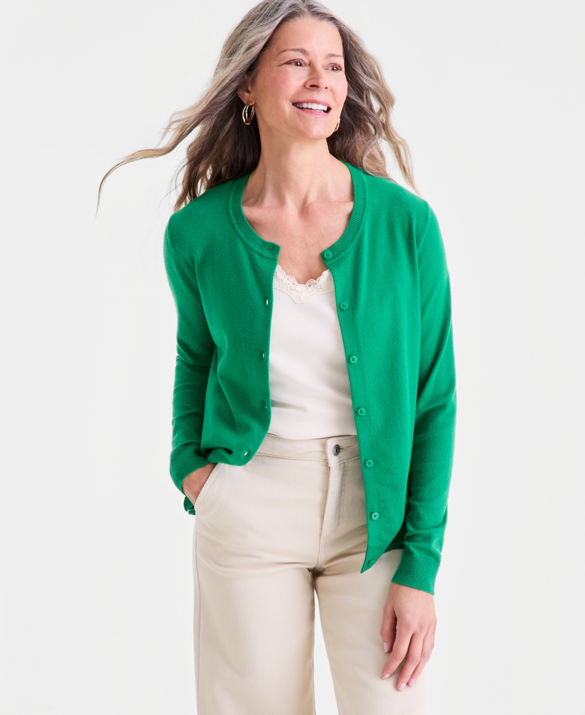 Click here for Style & Co Womens Button-Down Long-Sleeve Cardigan... prices