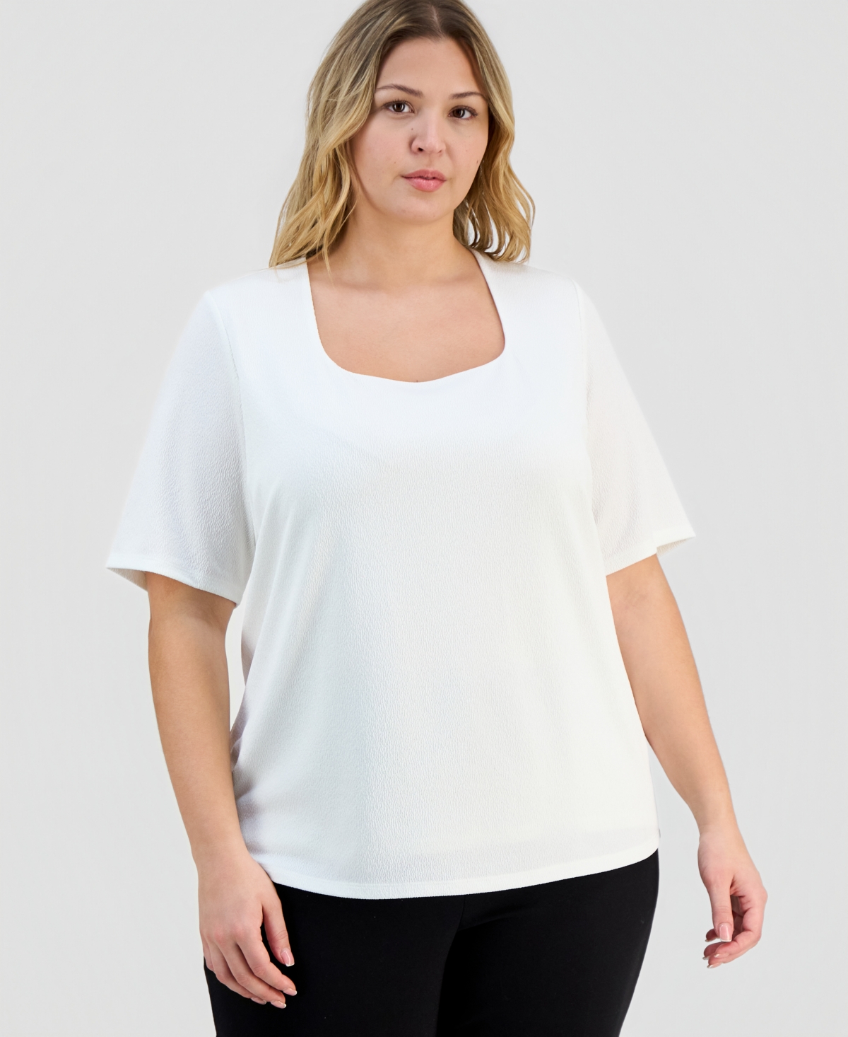 Click here for Kasper Trendy Plus Size Textured Square-Neck Top -... prices