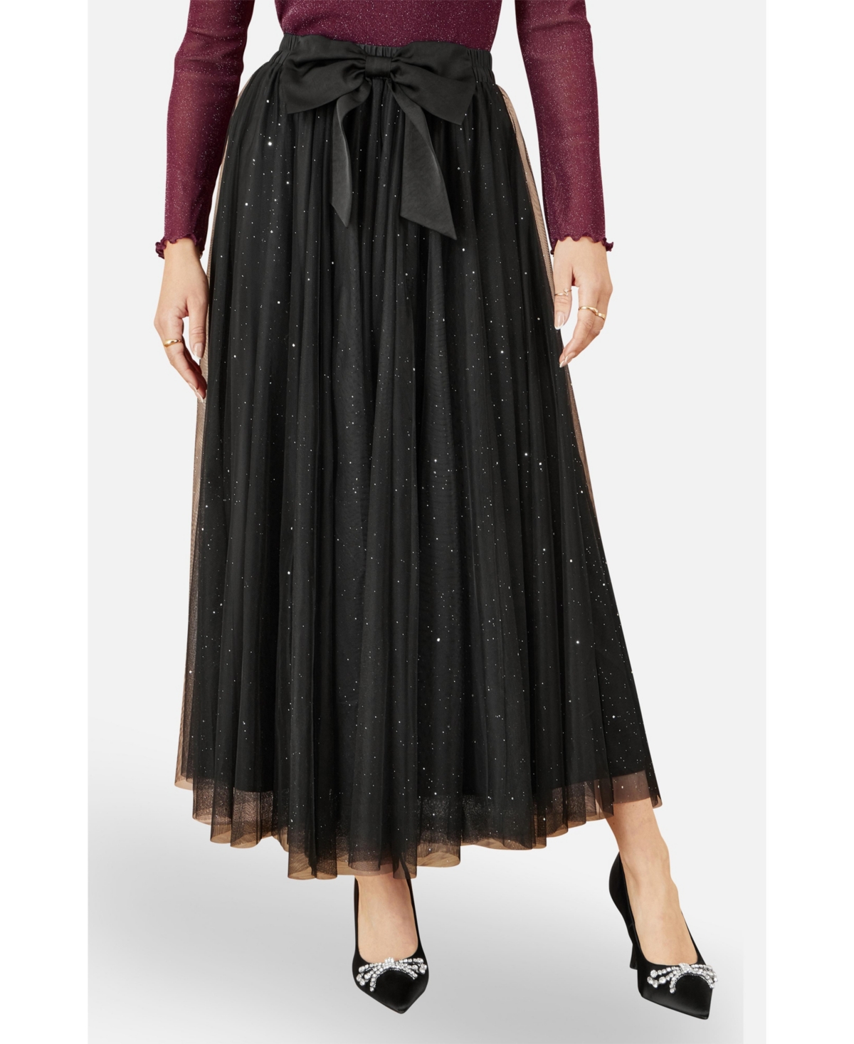 Click here for Yumi Womens Sparkle Mesh Tulle Skirt with Satin Bo... prices