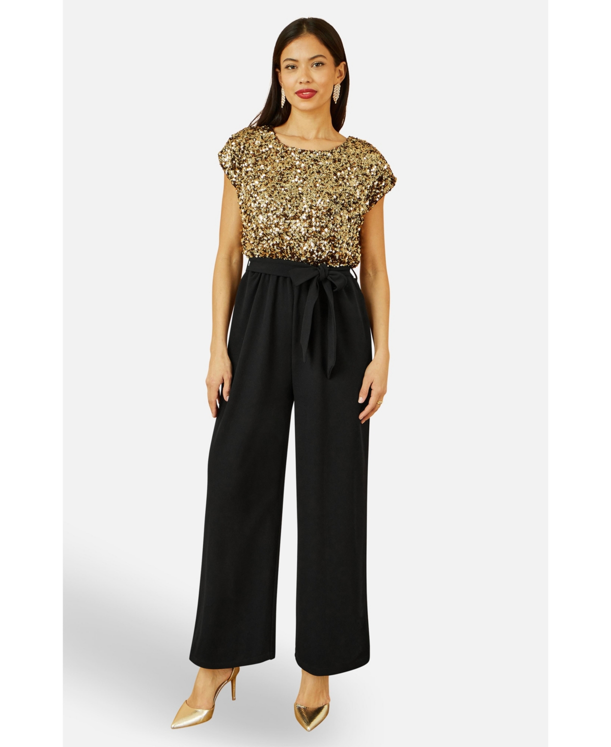 Click here for Yumi Womens Sequin Top Stretch Jumpsuit - Gold prices