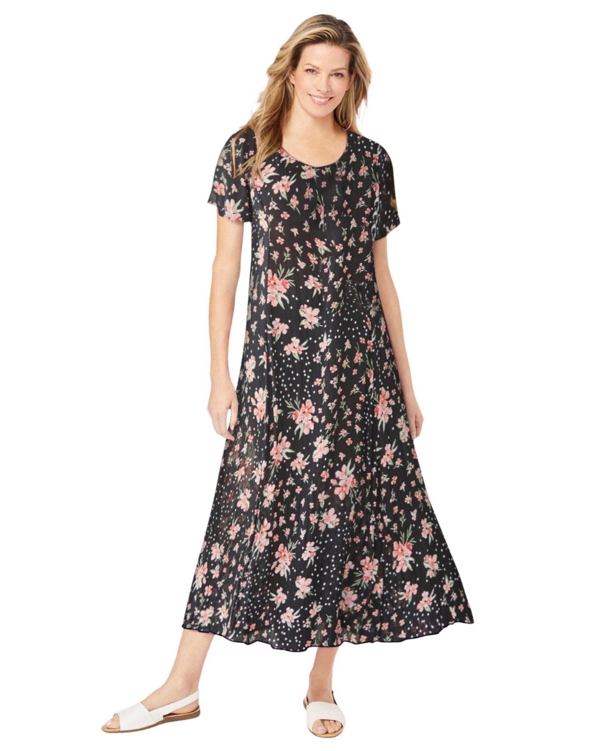 Click here for Woman Within Plus Size Short-Sleeve Crinkle Dress... prices