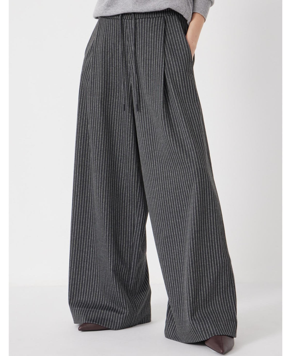 Click here for Hush Womens Pinstripe Wide Leg Jogger - Grey strip... prices