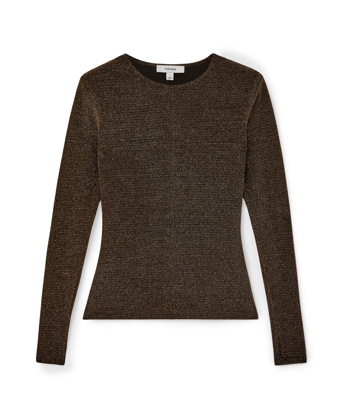 Click here for Reiss Womens Metallic-Knit Long-Sleeve Top - Gold prices