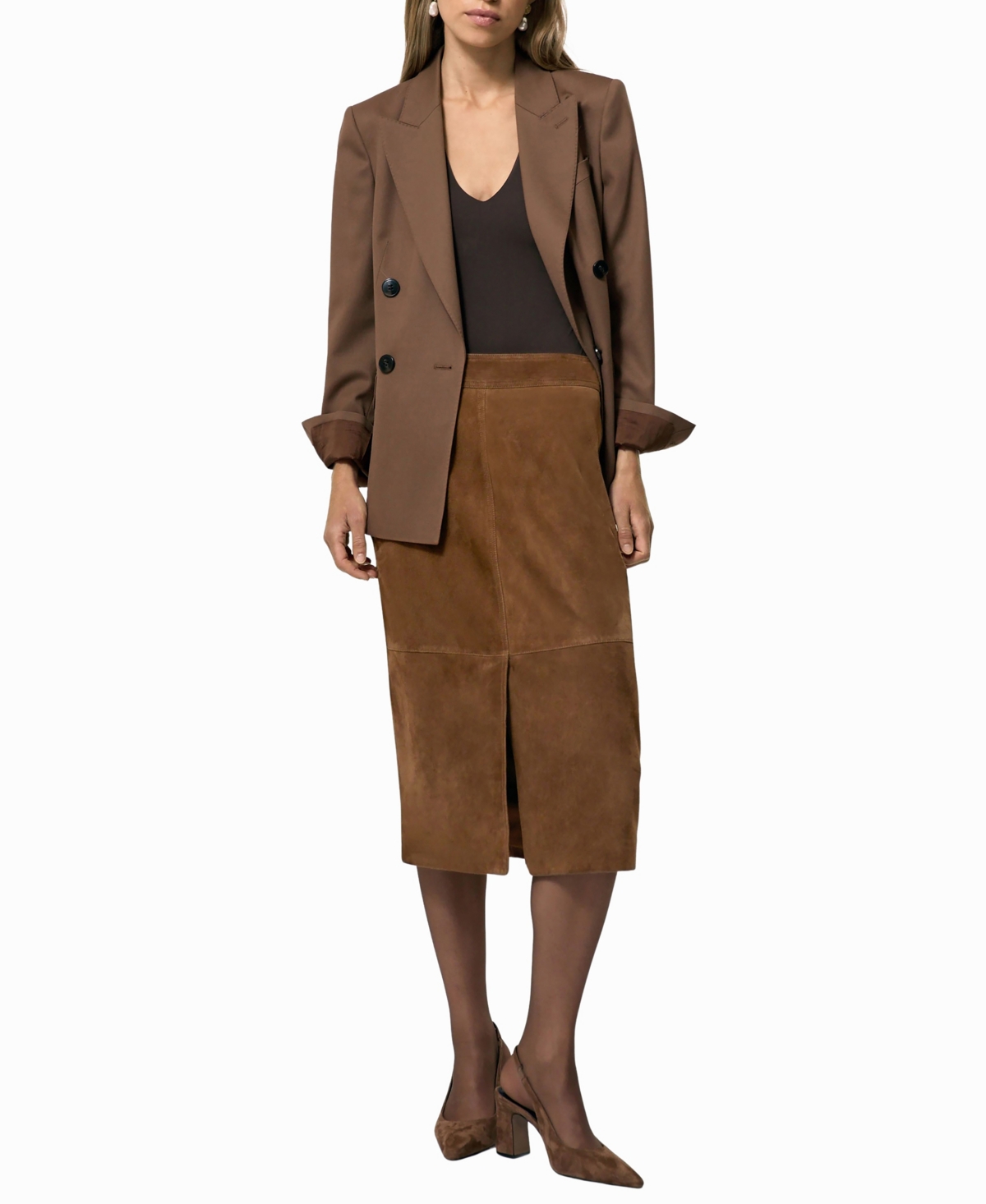 Click here for Reiss Womens Suede Straight-Fit Midi Skirt - Tan... prices