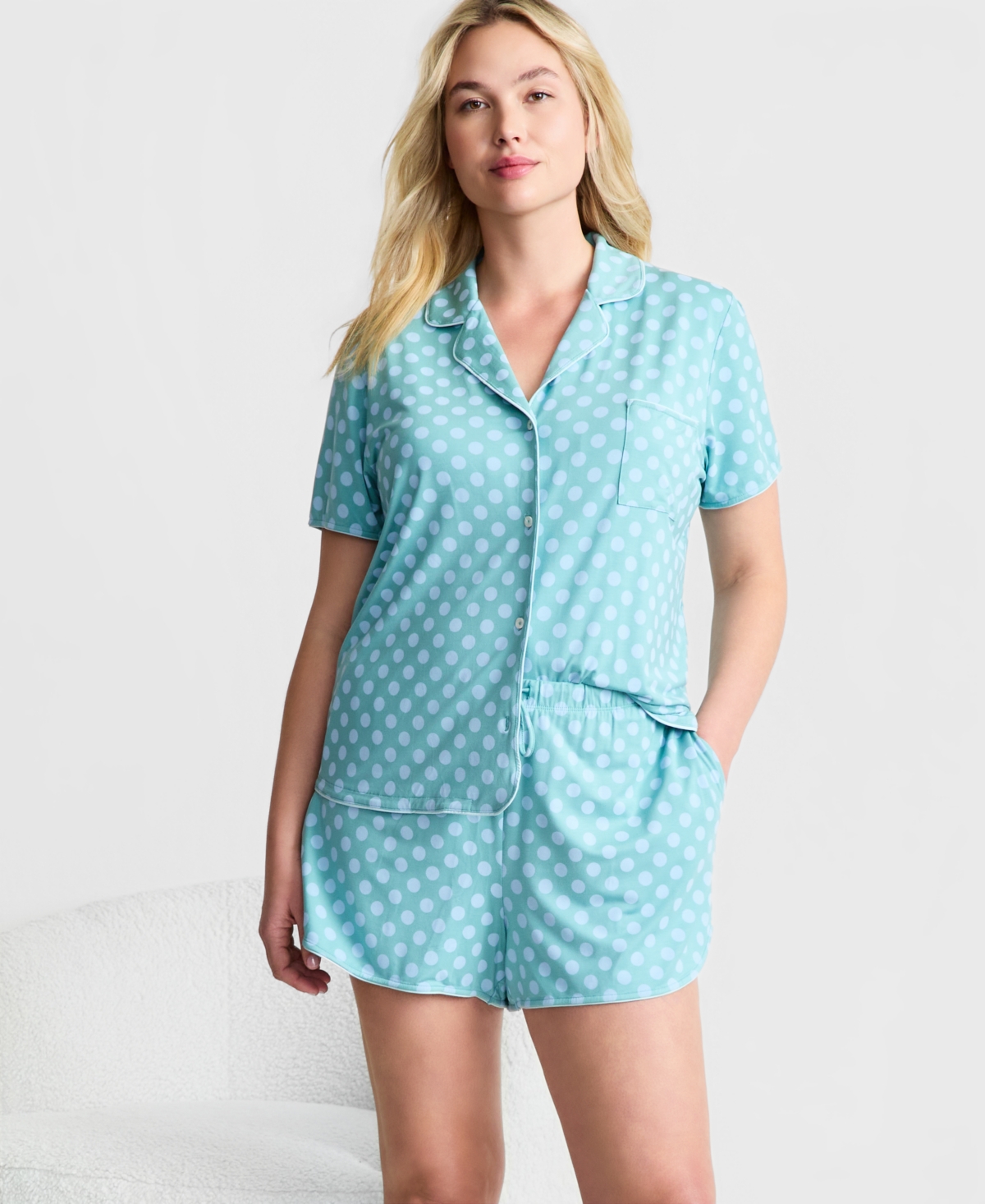 State of Day Womens Modal Fluid Knit Notched-Collar Pajama Set Xs-3X  Exclusively at Macys - True Dot