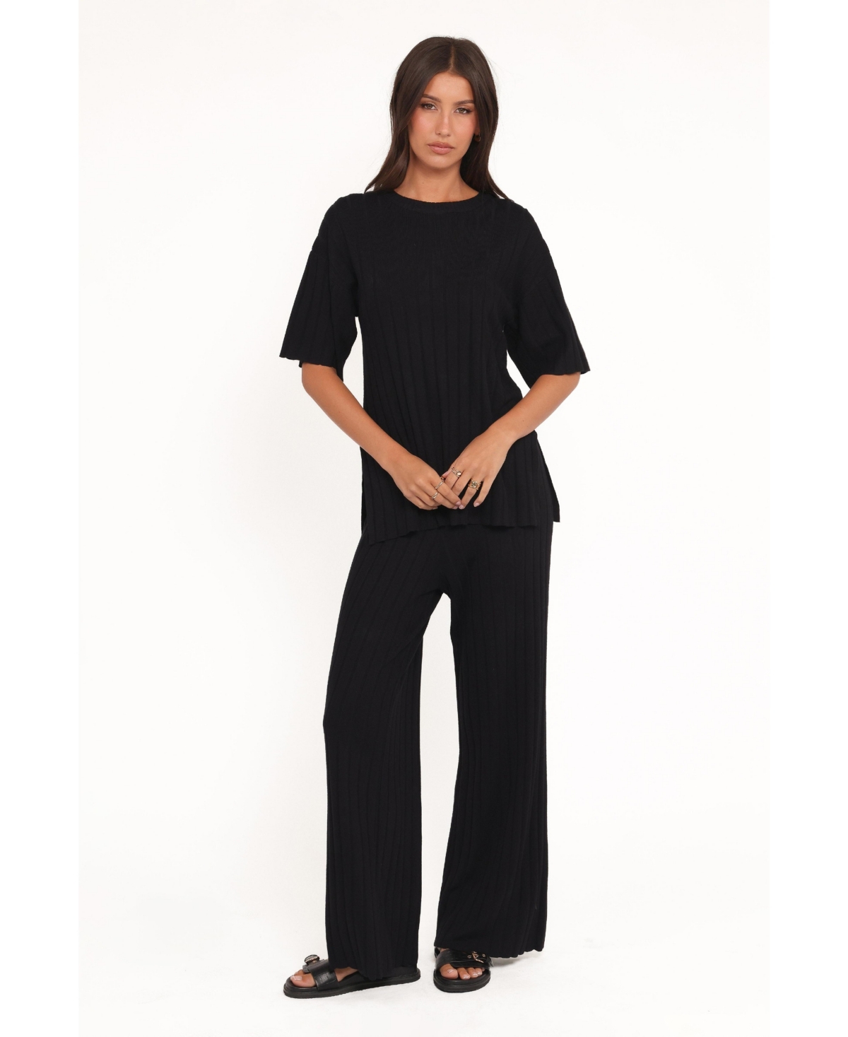 Click here for Petal and Pup Womens Alix Ribbed Knit Set - Black prices