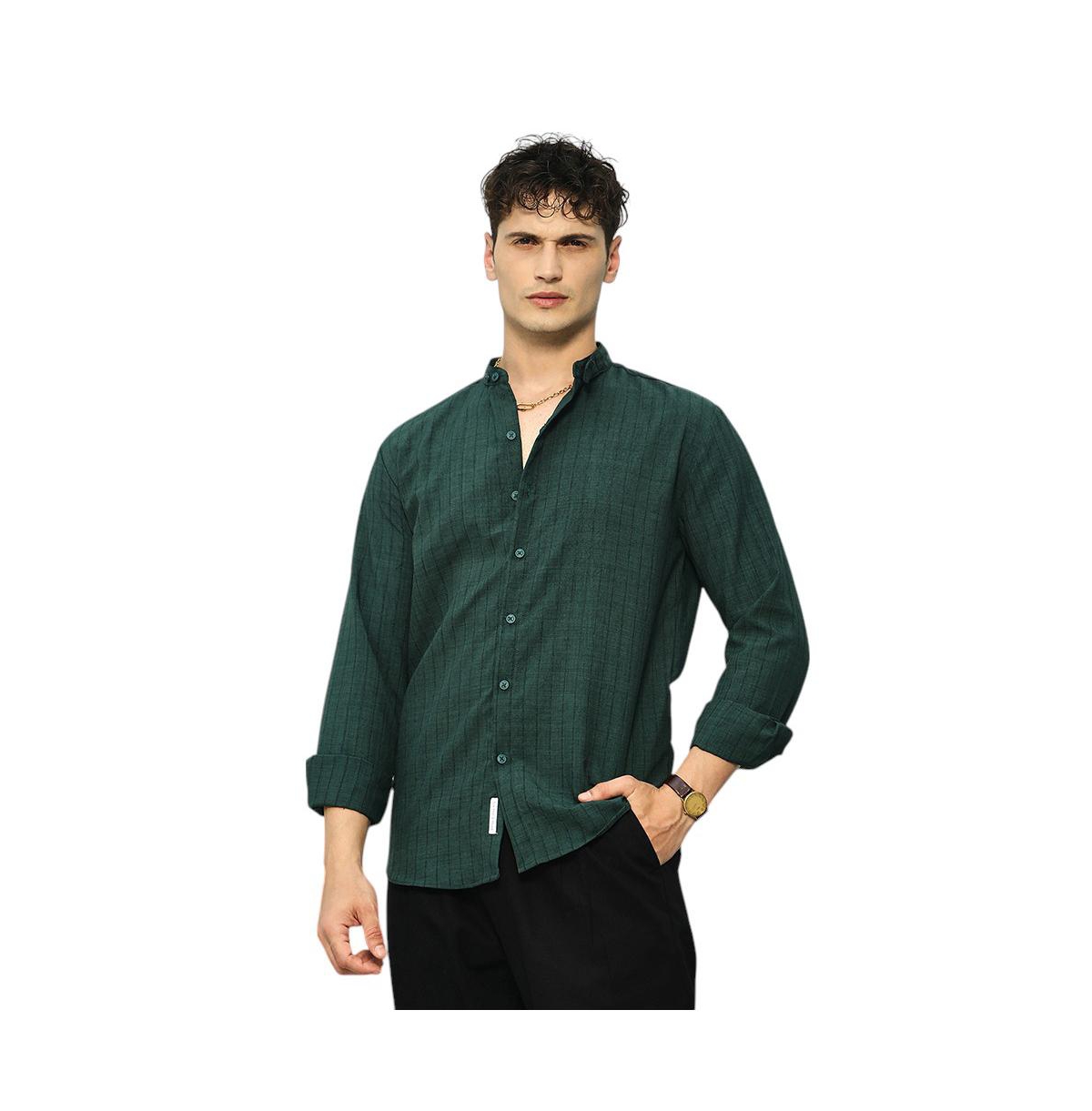 Click here for Campus Sutra Mens Emerald Green Pinstriped-Tactile... prices