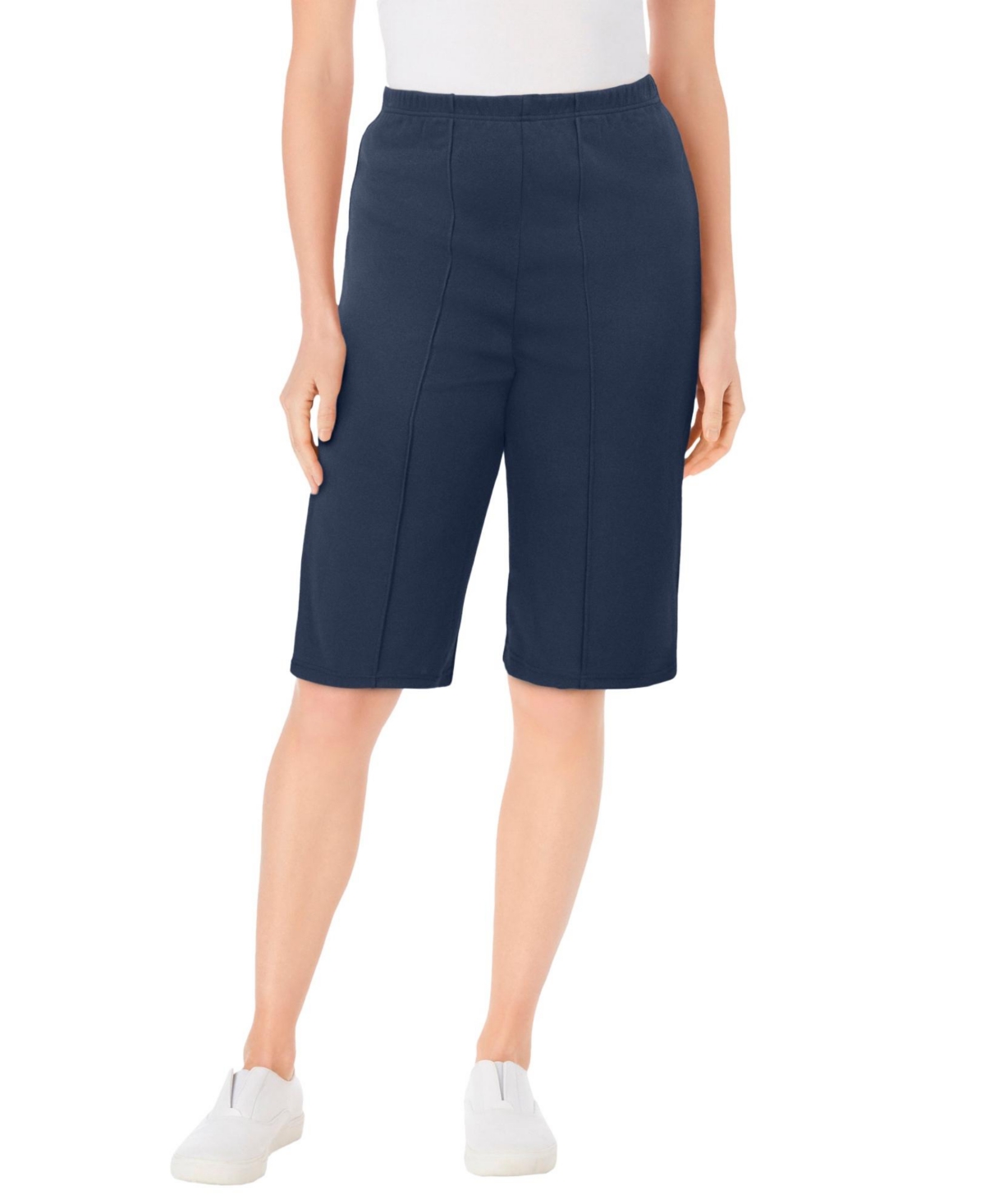 Click here for Woman Within Plus Size Knit Bermuda Short - Navy prices