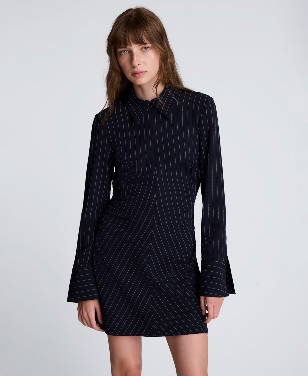 Click here for Kenneth Cole Womens Pinstripe Zip Front Dress - Da... prices