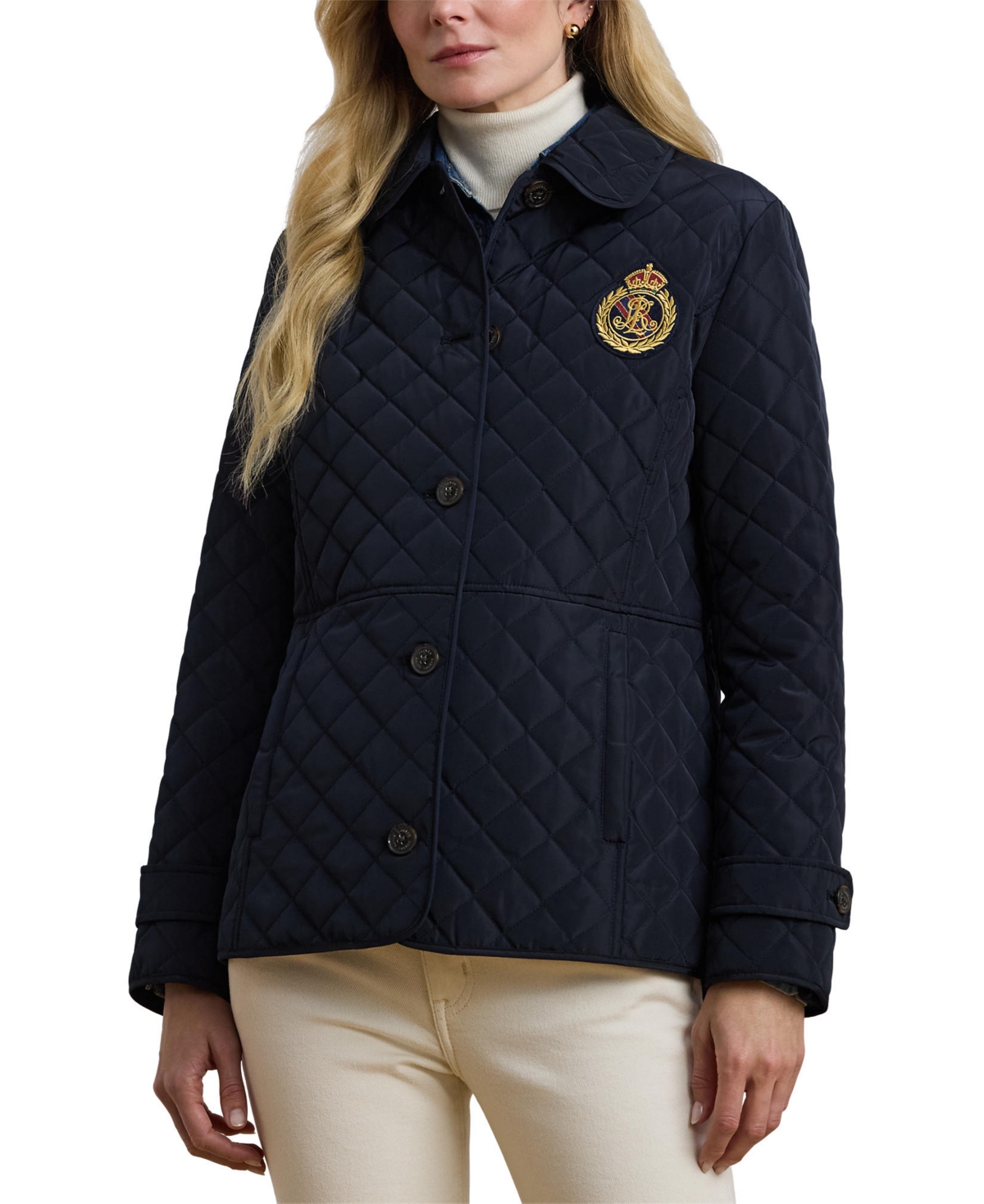 Click here for Lauren Ralph Lauren Womens Crested Quilt Coat - Da... prices