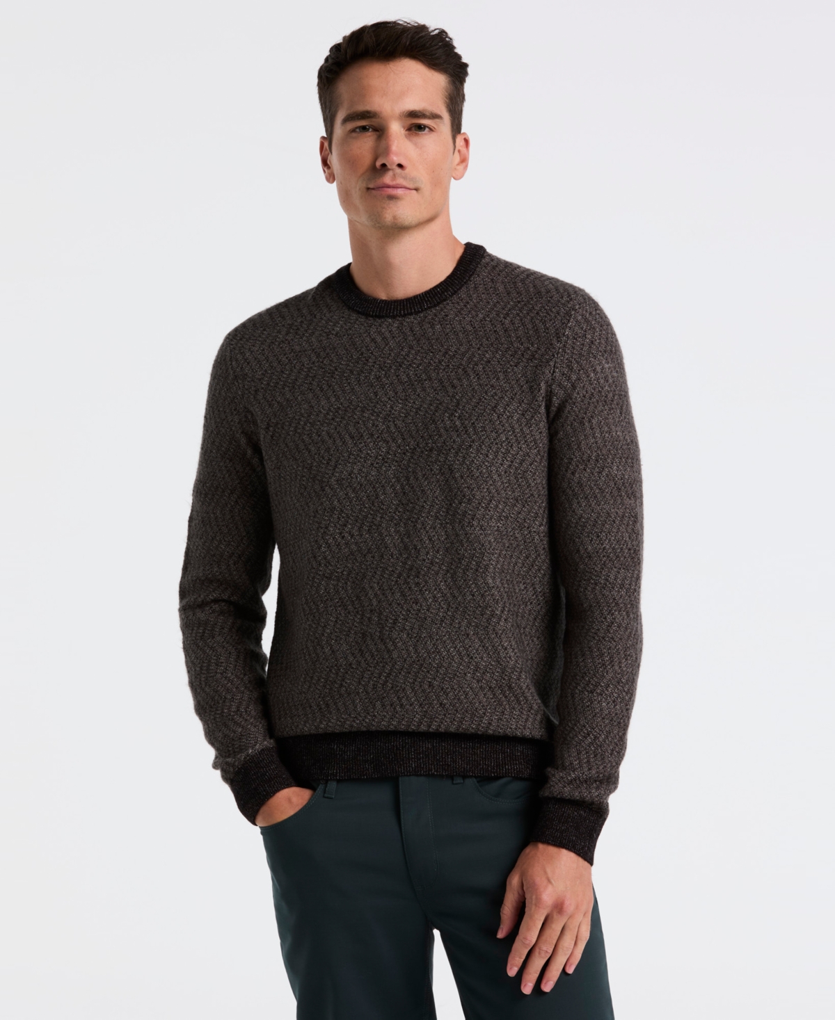 Click here for Perry Ellis Mens Herringbone Long-Sleeve Crewneck... prices