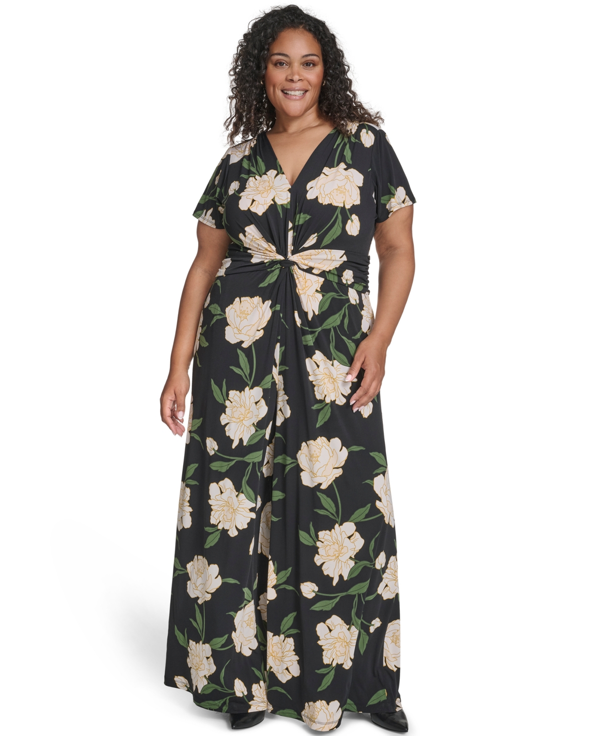 Click here for Vince Camuto Plus Size V-Neck Twist Front Jumpsuit... prices