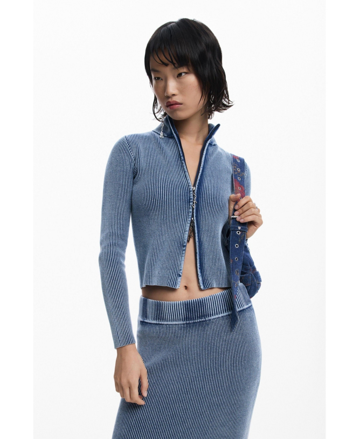 Click here for Desigual Womens Zip-knit sweater - blue prices