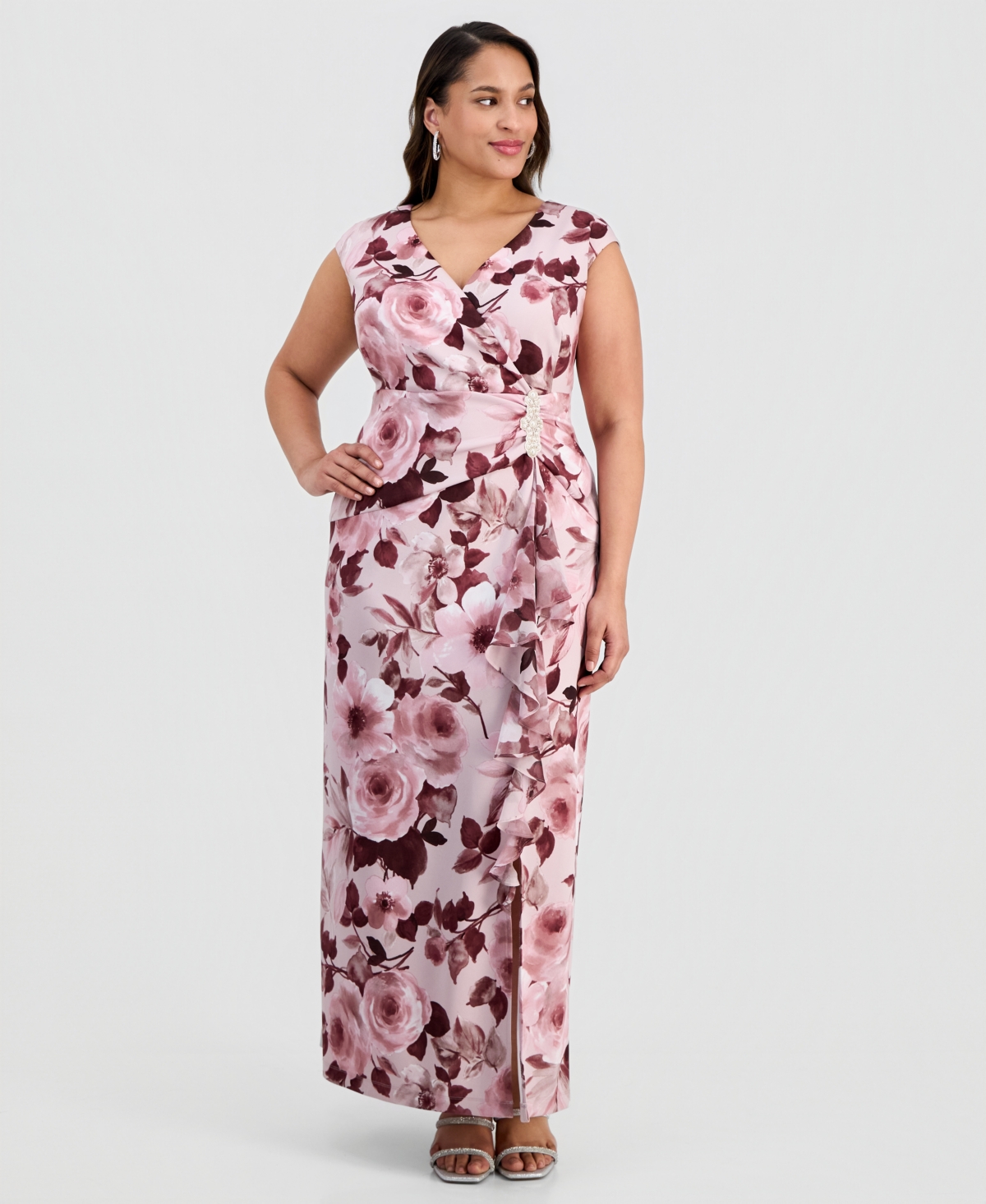 Click here for Connected Plus Size Floral-Print Surplice-Neck Gow... prices