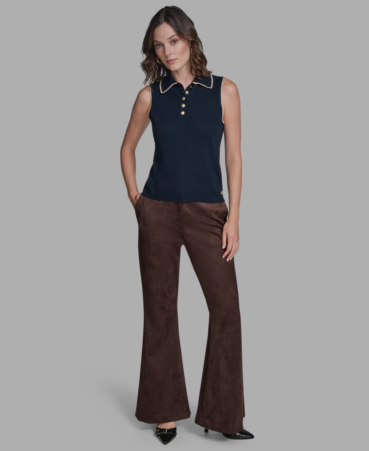 Click here for Bcbg Womens Cotton Tipped Collared Sleeveless Knit... prices