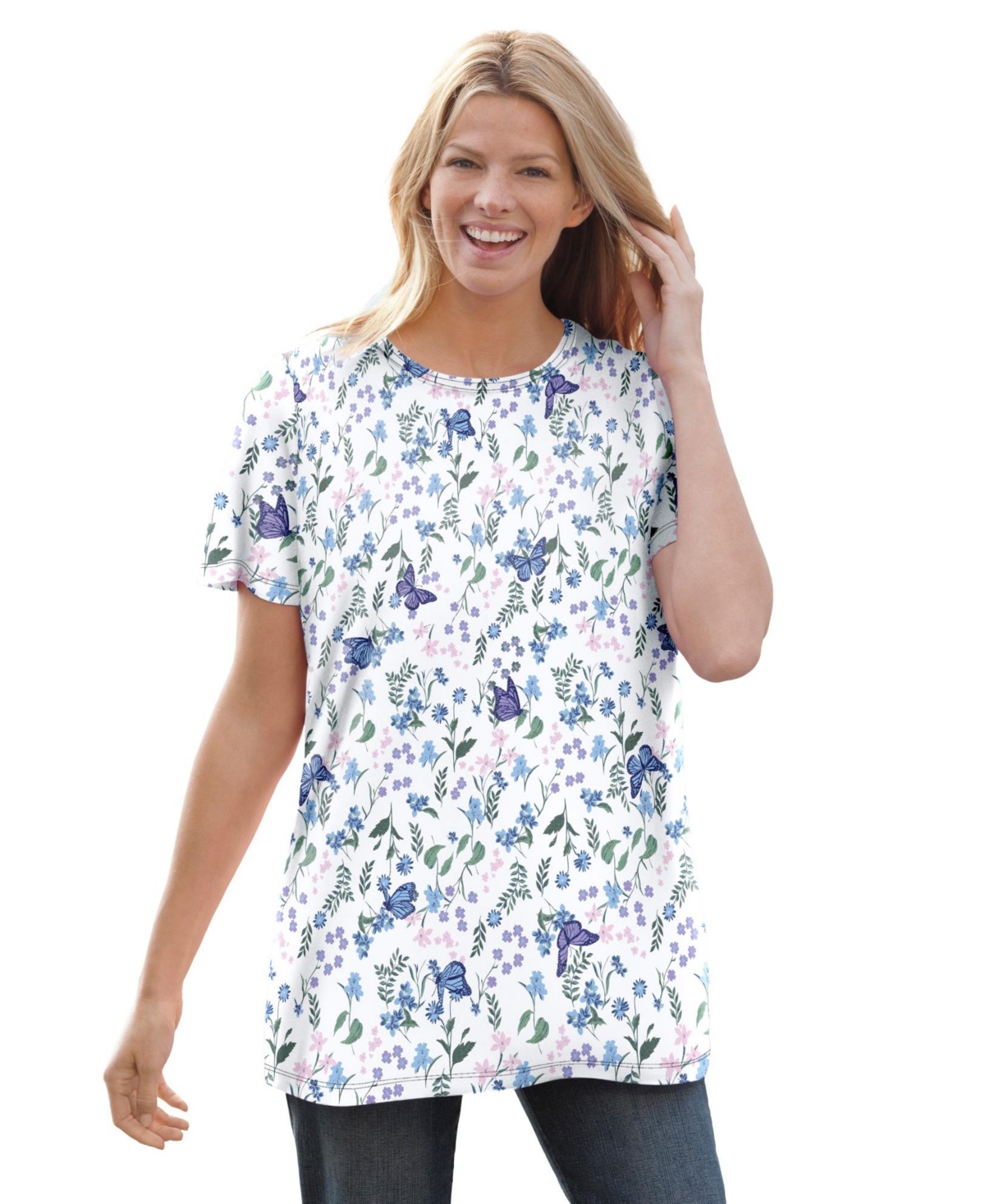 Click here for Woman Within Plus Size Perfect Printed Short-Sleev... prices