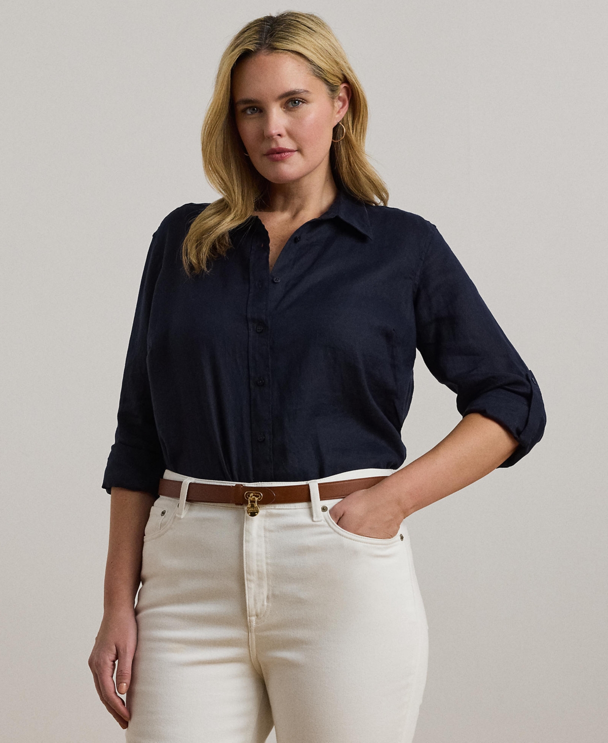 Click here for Lauren Ralph Lauren Plus Size 100 Linen Roll-Tab S... prices