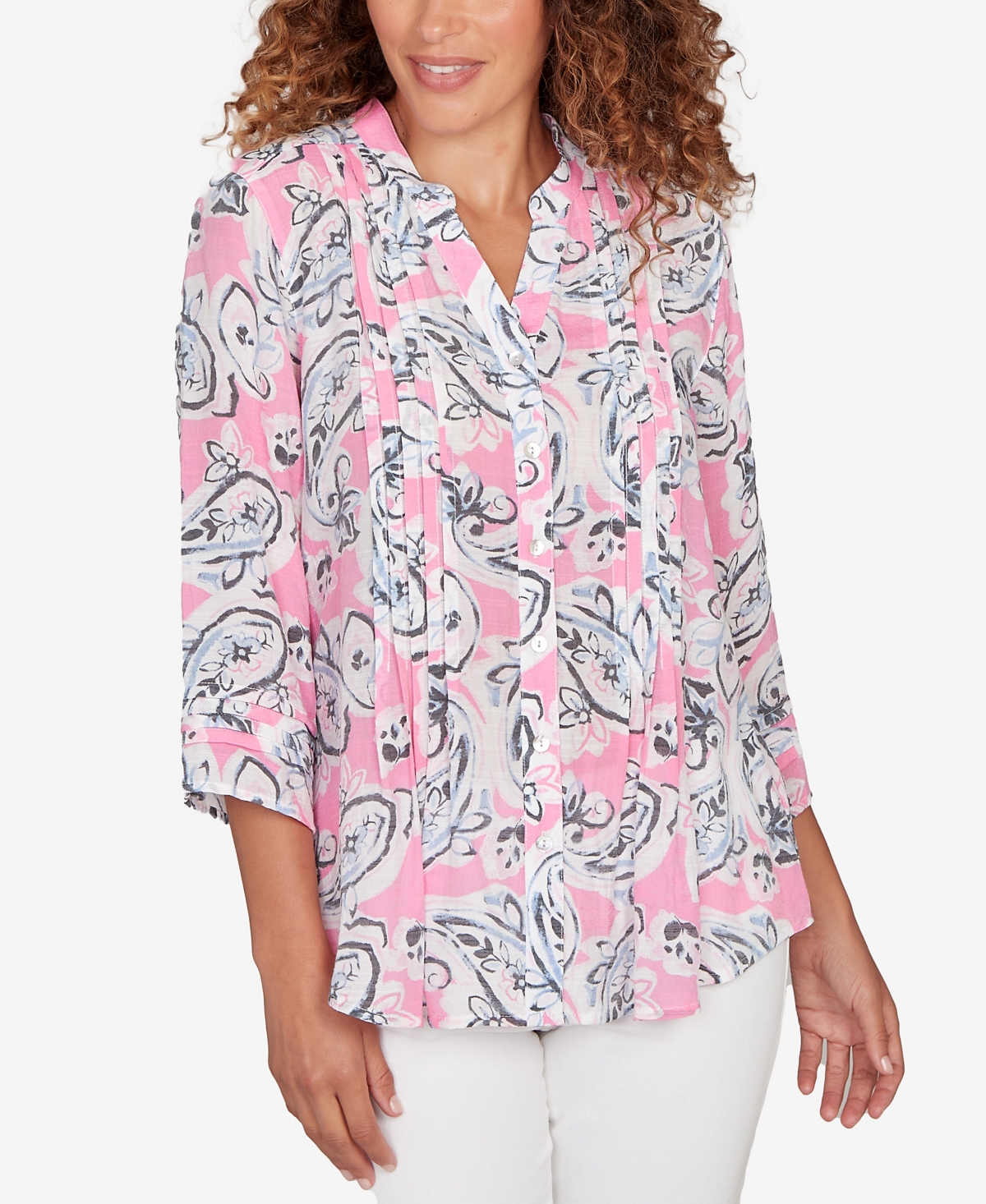 Click here for Ruby Rd. Petite Paisley Silky Gauze Button Front T... prices