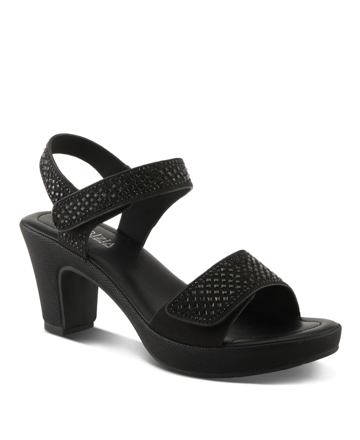 Patrizia Womens Shine Crystal Strap Platform Heeled Sandals - Black