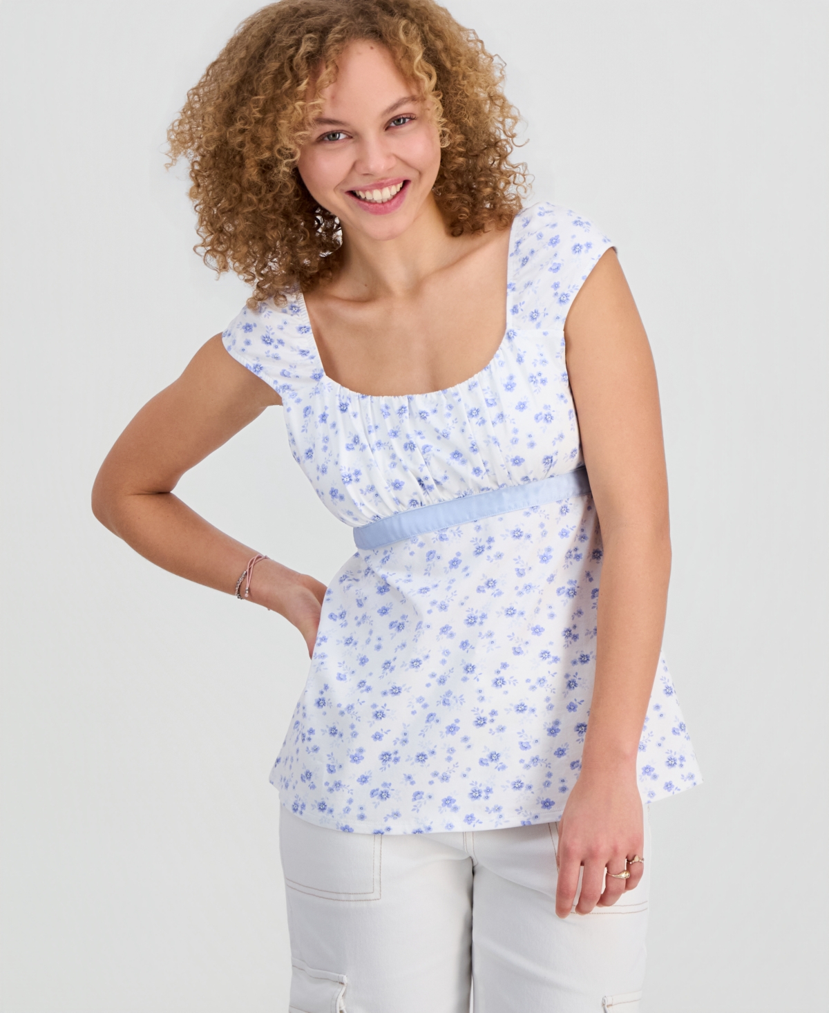 Click here for Sincerely Jules Juniors Ribbon-Trim Babydoll Top -... prices