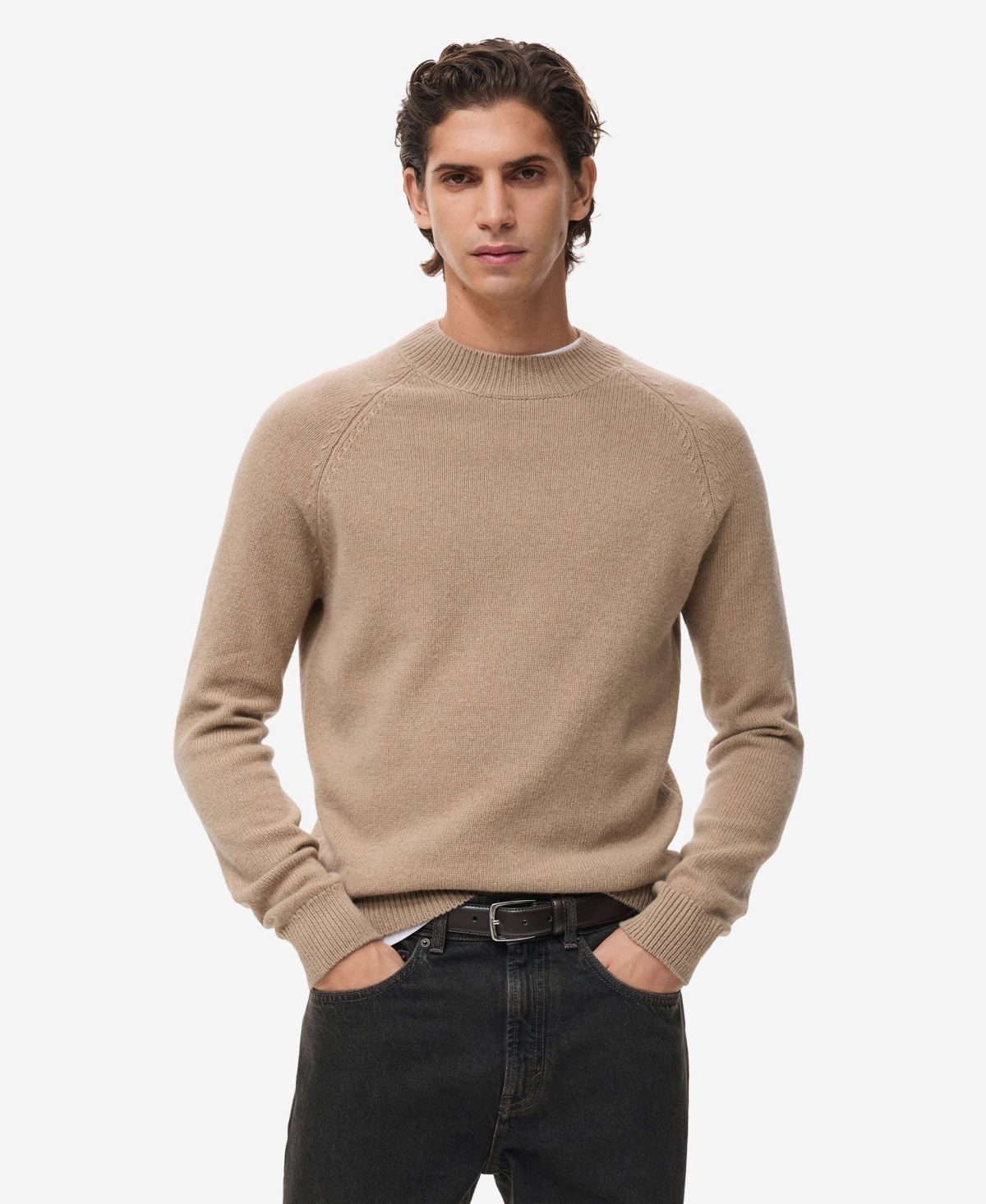 Click here for Mango Mens Wool Perkins Neck Sweater - Medium Brow... prices
