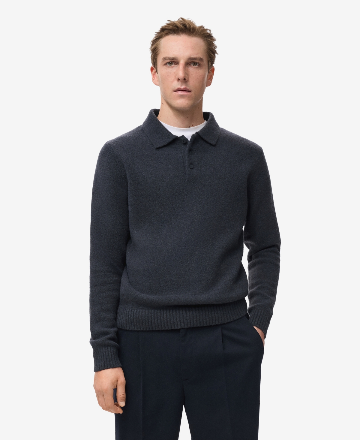 Click here for Mango Mens Knitted Wool Blend Polo Sweater - Indig... prices