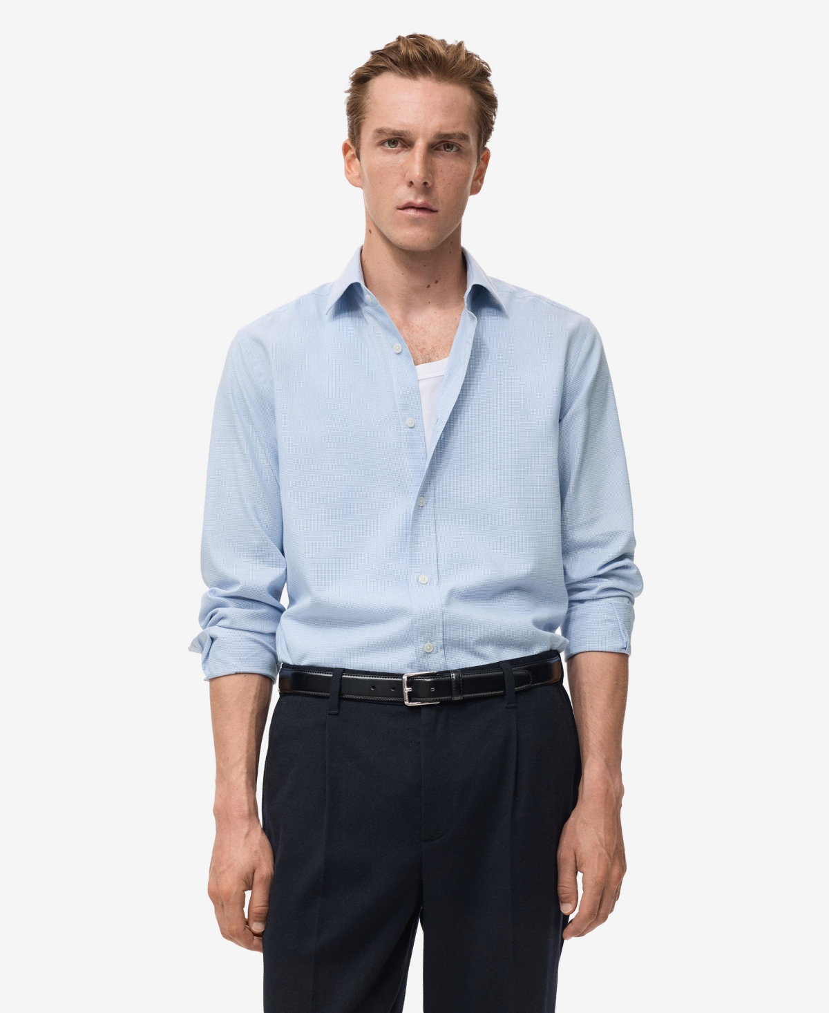 Click here for Mango Mens Regular Cotton Shirt - Sky Blue prices