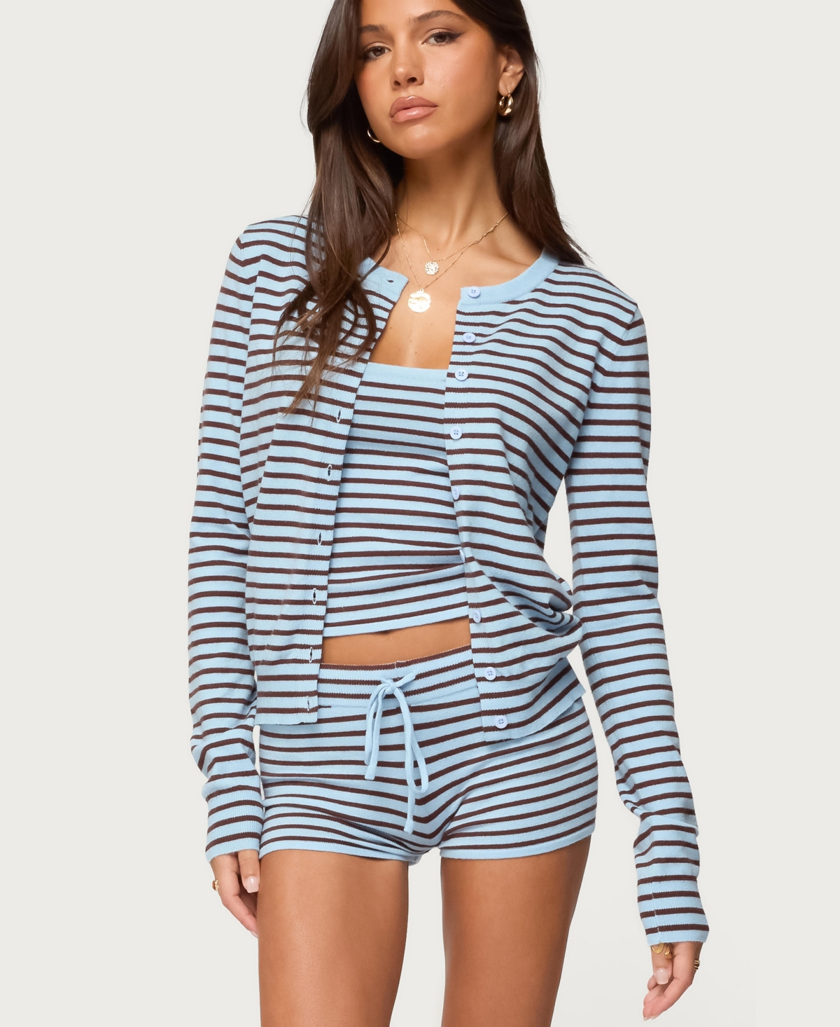 Click here for Edikted Womens Lillian Striped Button Up Knit Card... prices