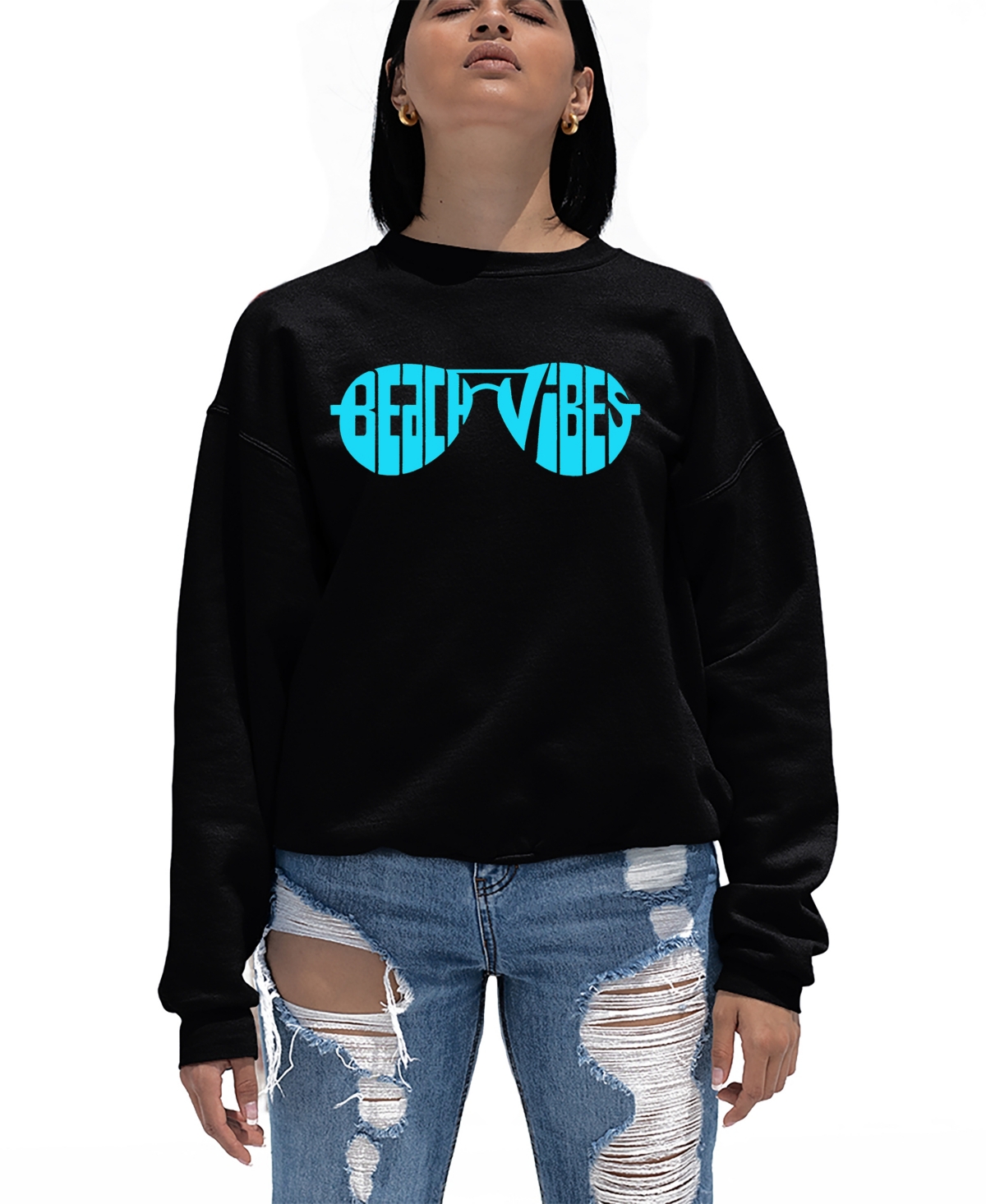 Click here for La Pop Art Womens Beach Vibes Word Art Crewneck Sw... prices