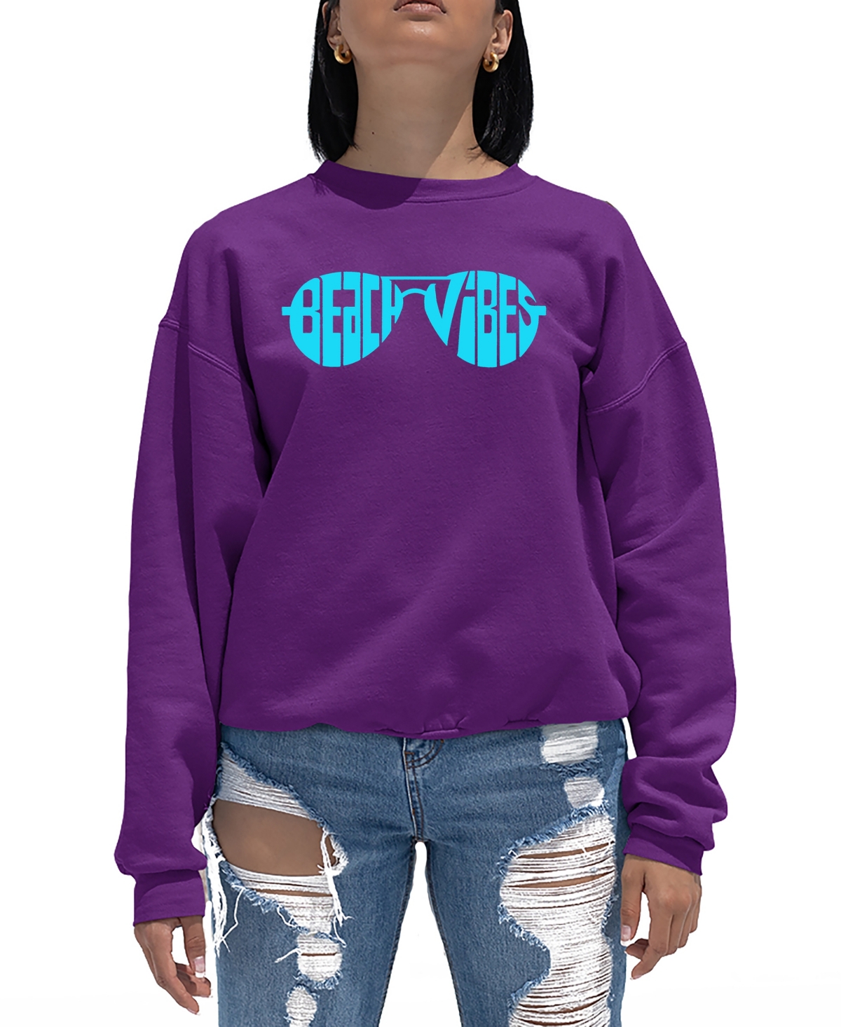 Click here for La Pop Art Womens Beach Vibes Word Art Crewneck Sw... prices