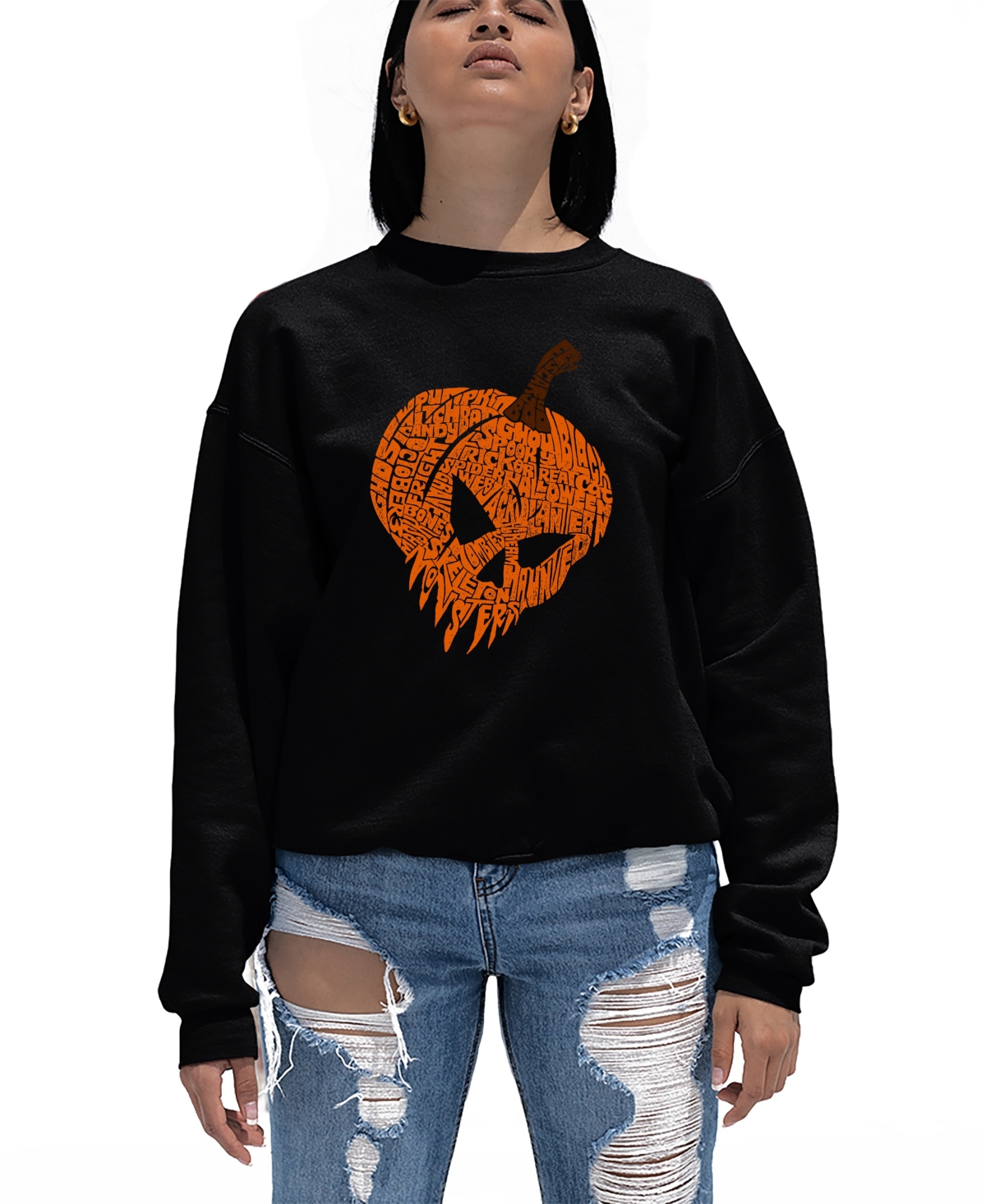 Click here for La Pop Art Womens Evil Pumpkin Word Art Crewneck S... prices