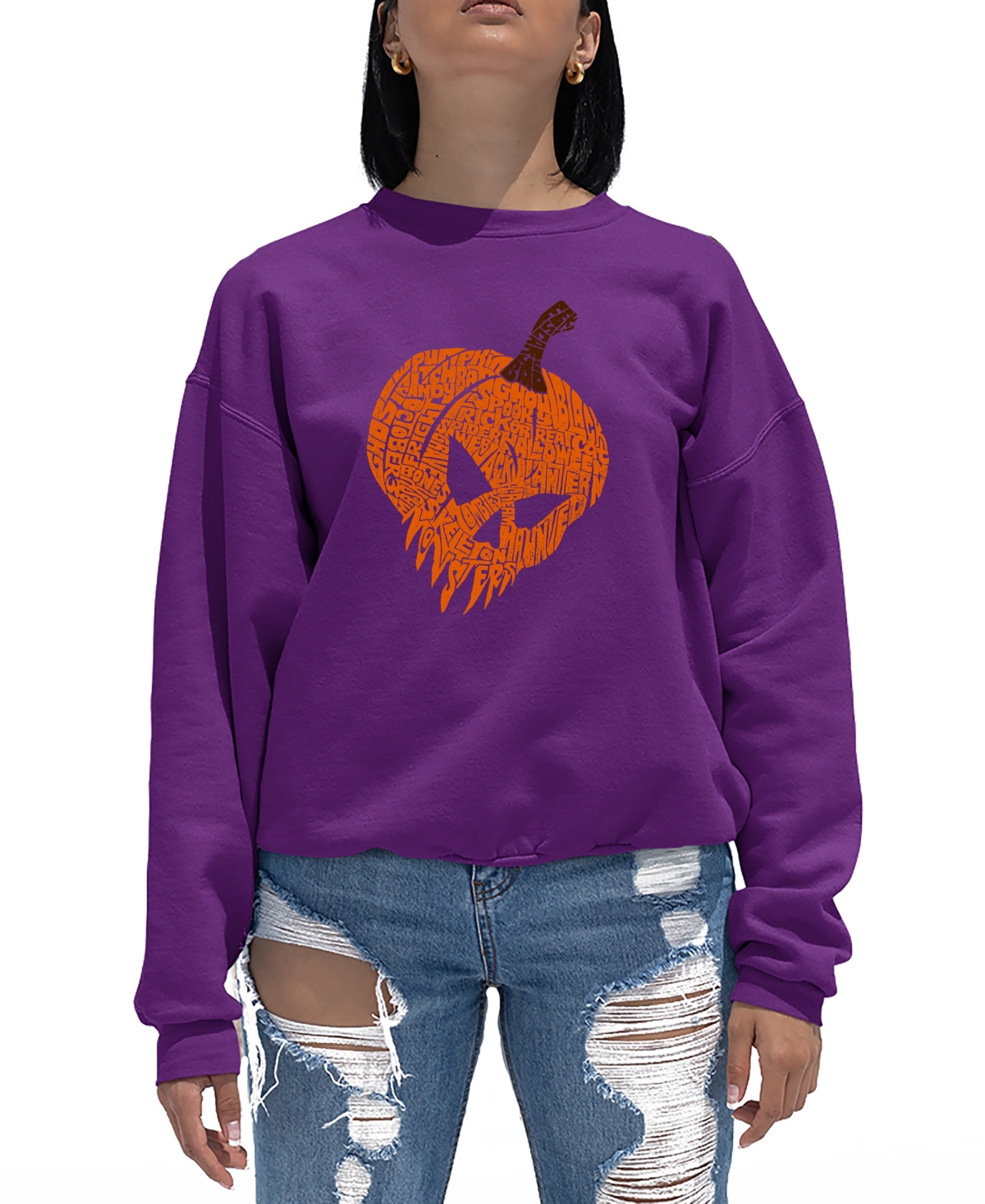 Click here for La Pop Art Womens Evil Pumpkin Word Art Crewneck S... prices