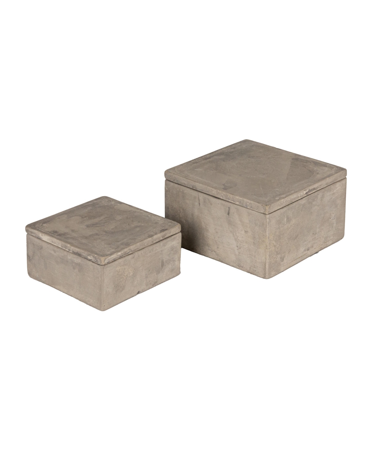 Storied Home Contemporary Cement Boxes with Lids  Grey  Set of 2 - Grey