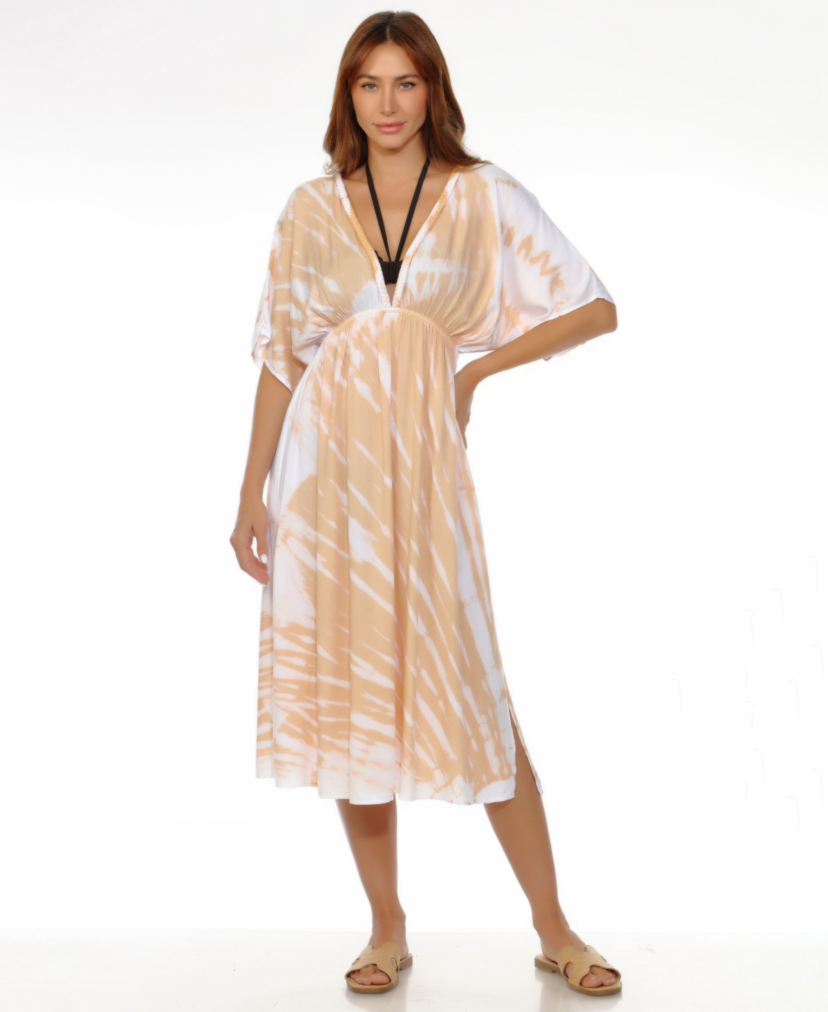 Click here for Raviya Womens Tie-Dyed Braid-Trim V-Neck Cover-Up... prices