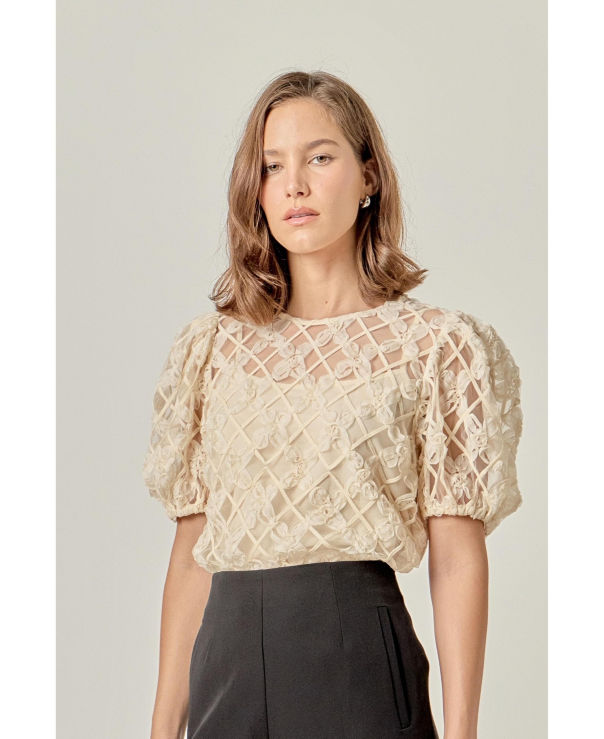 Click here for English Factory Womens Floral Texture Top - Ivory prices