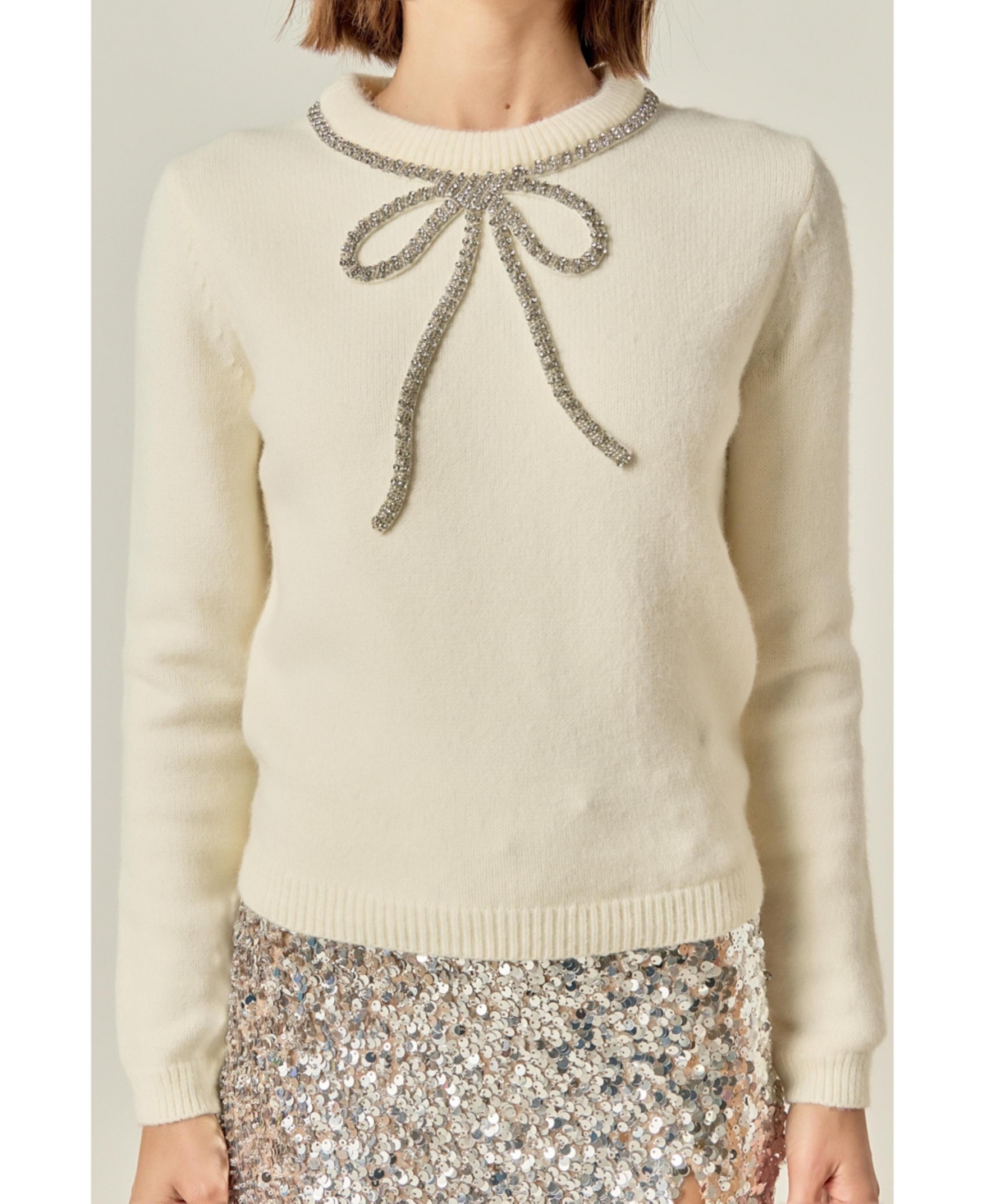Click here for English Factory Womens Rhinestone Bow Knit - Off w... prices