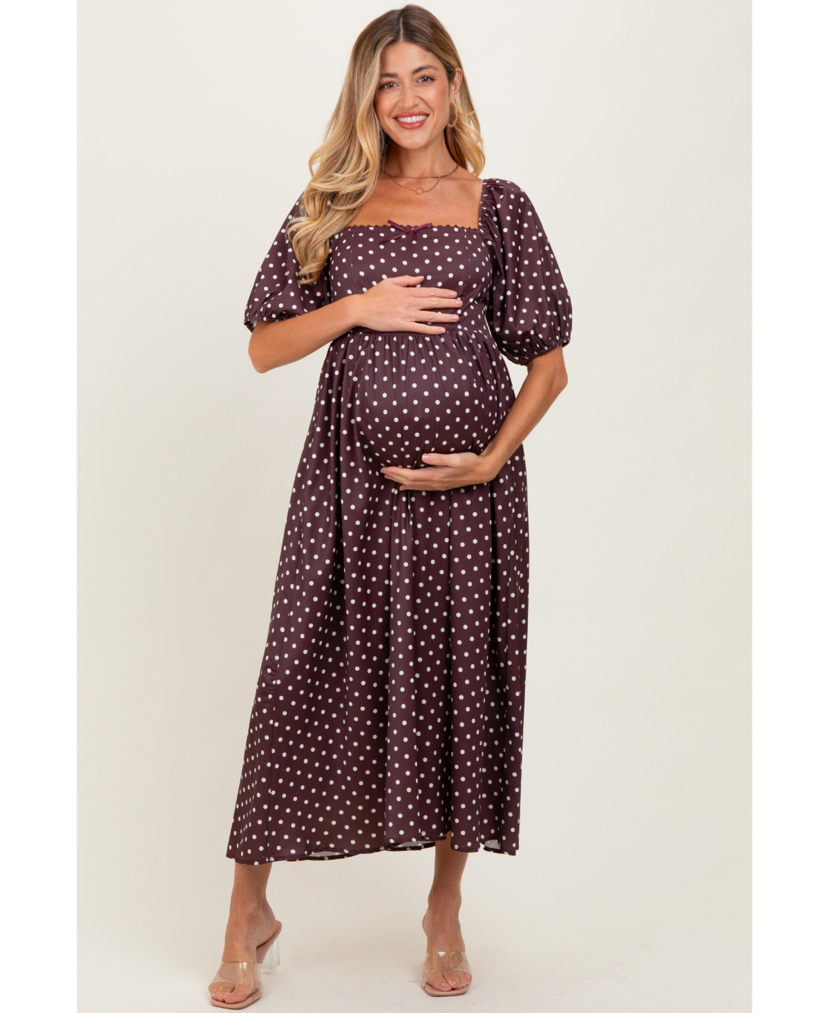 Click here for Pinkblush Maternity Polka Dot Square Neck Midi Dre... prices