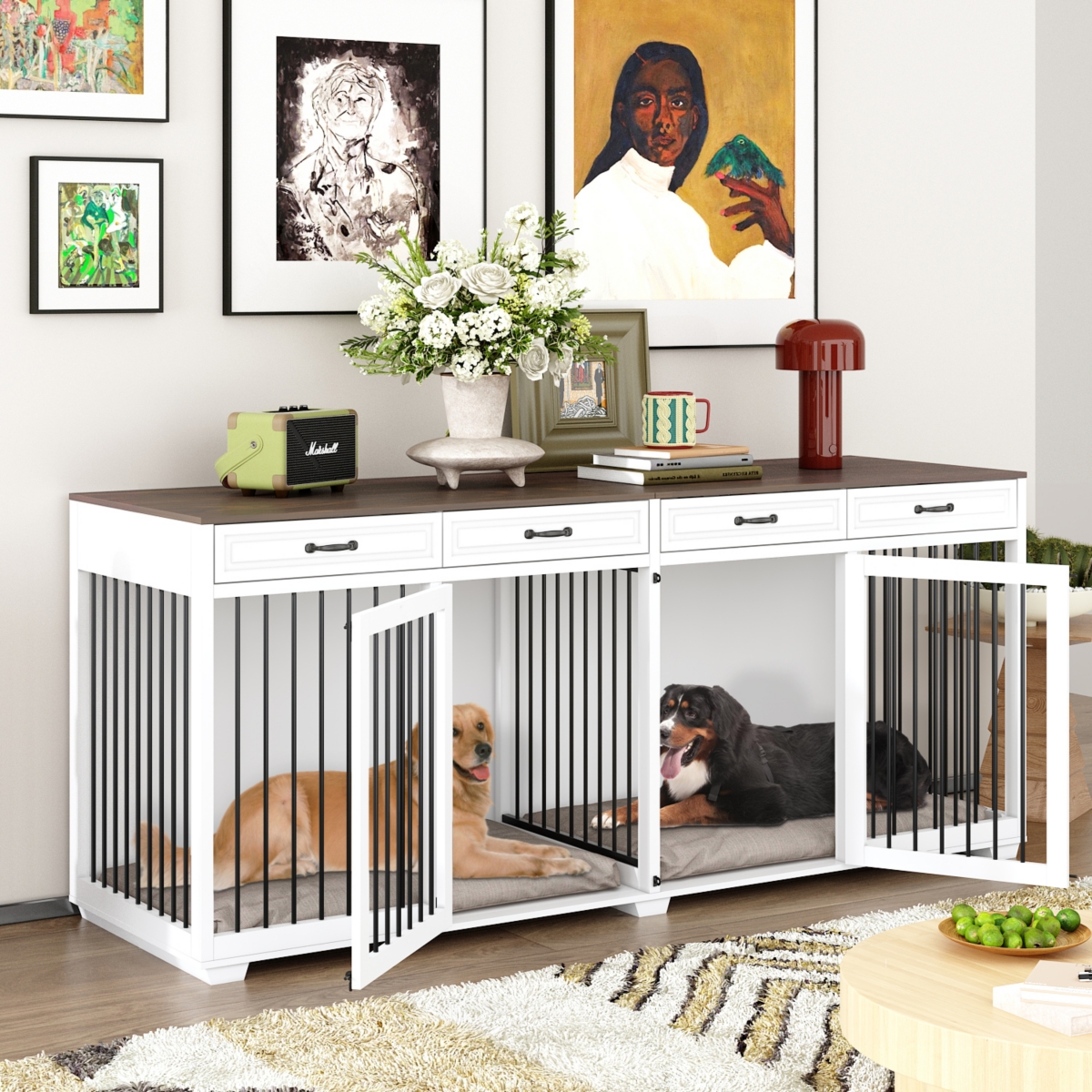 Click here for 92.9 in. Super Large Dog Crate Furniture Wooden Do... prices
