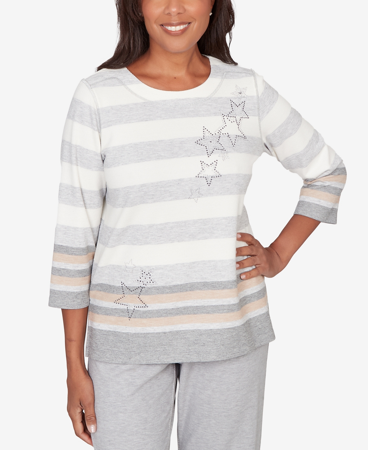 Click here for Alfred Dunner Womens Comfort & Joy Star Stripe Emb... prices