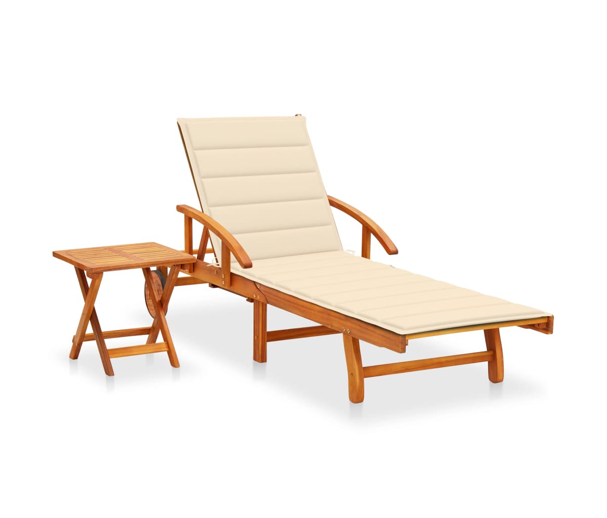Click here for vidaXL Sunlounger With Table Cream Solid acacia wo... prices