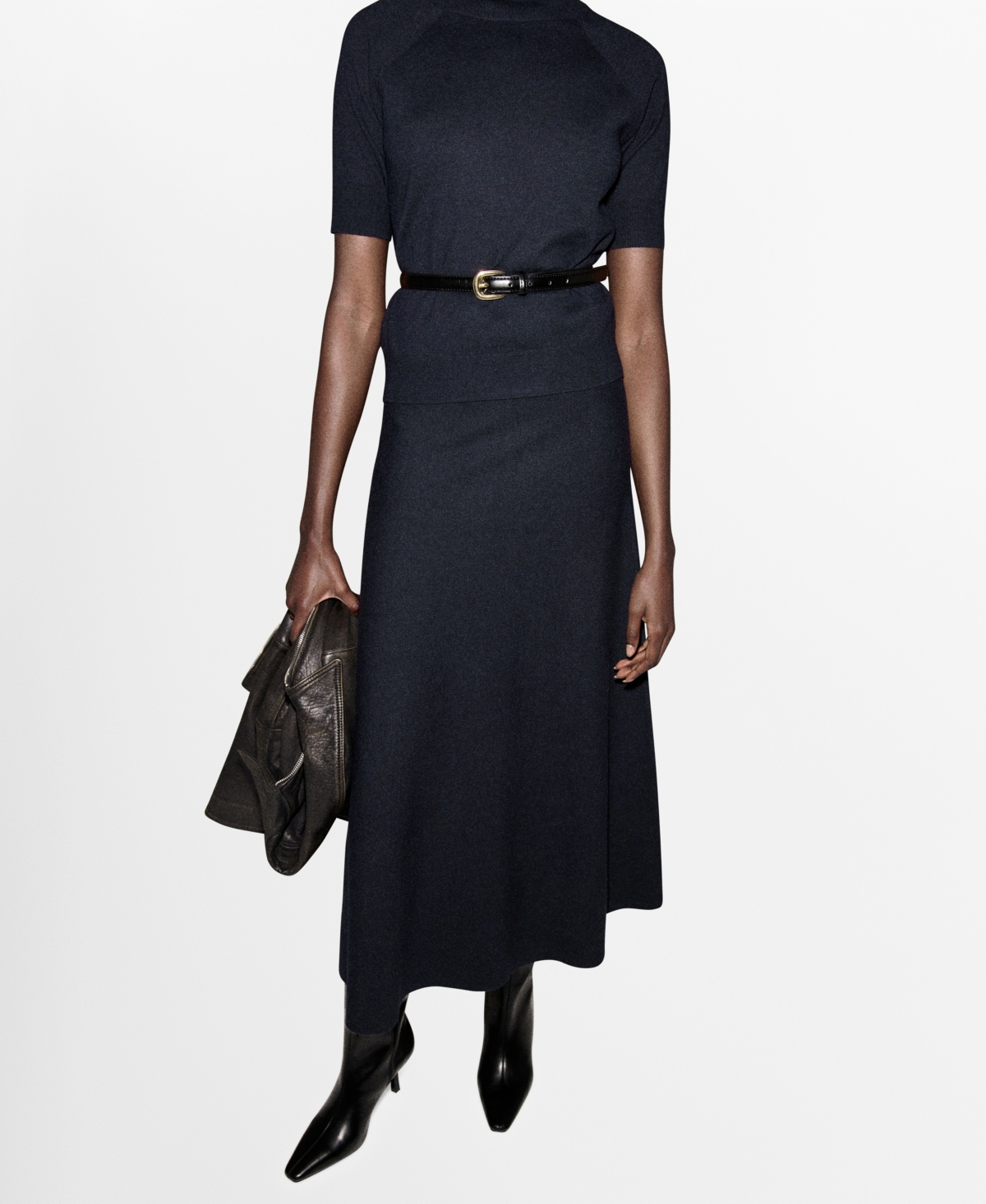 Click here for Mango Womens Wool-Blend Knitted Skirt - Navy prices