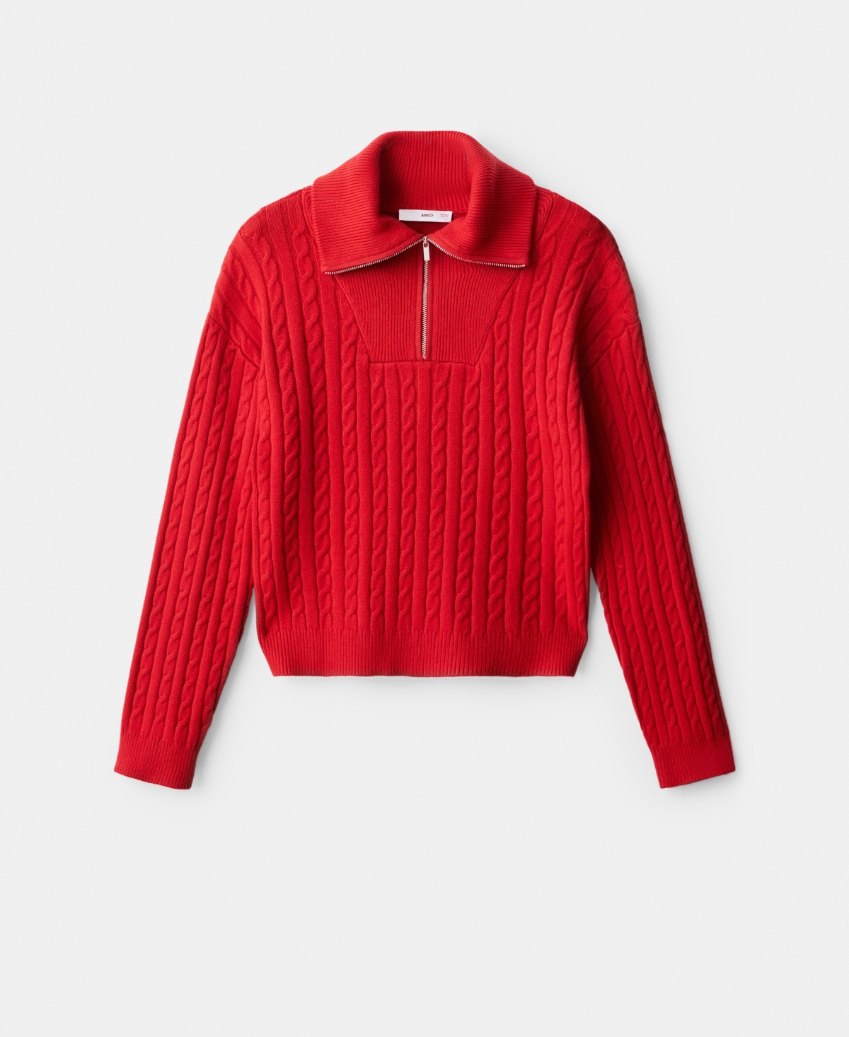 Click here for Mango Womens Cable-Knit Zip-Up Neck Sweater - Red prices