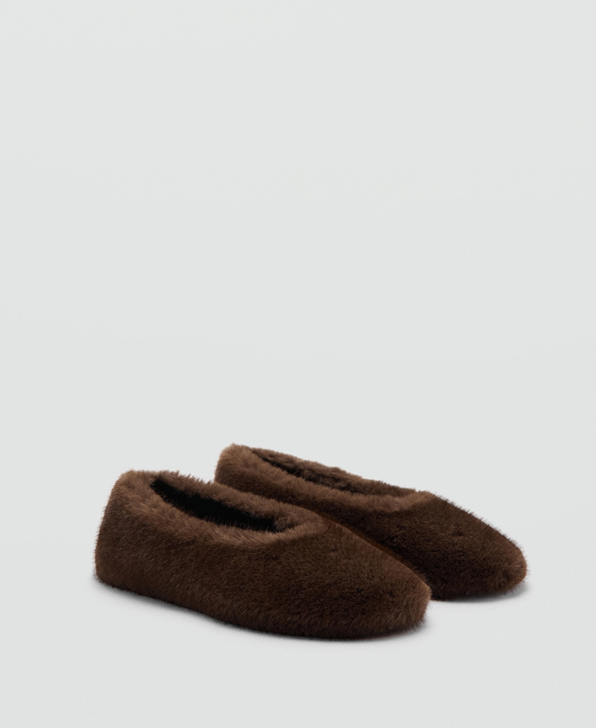 Mango Womens Fur-Effect Flat Shoes - Brown