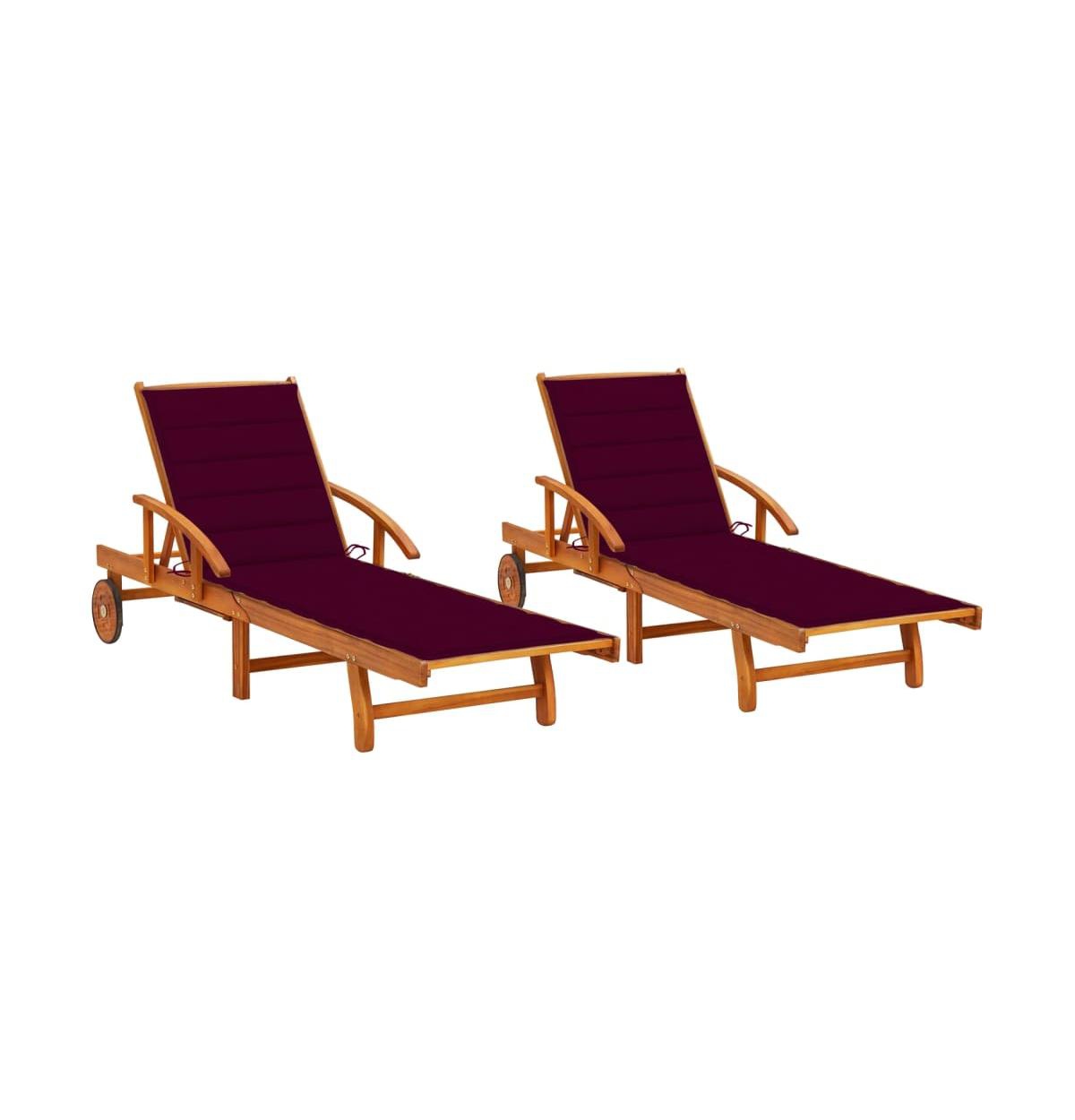 Click here for vidaXL Sun Lounger Wine red cushion  Natural wood prices