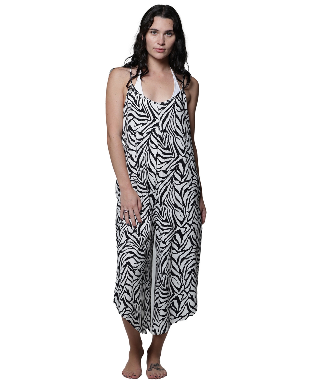 Click here for J Valdi Womens Flowy Printed Jumper Swimsuit - Whi... prices