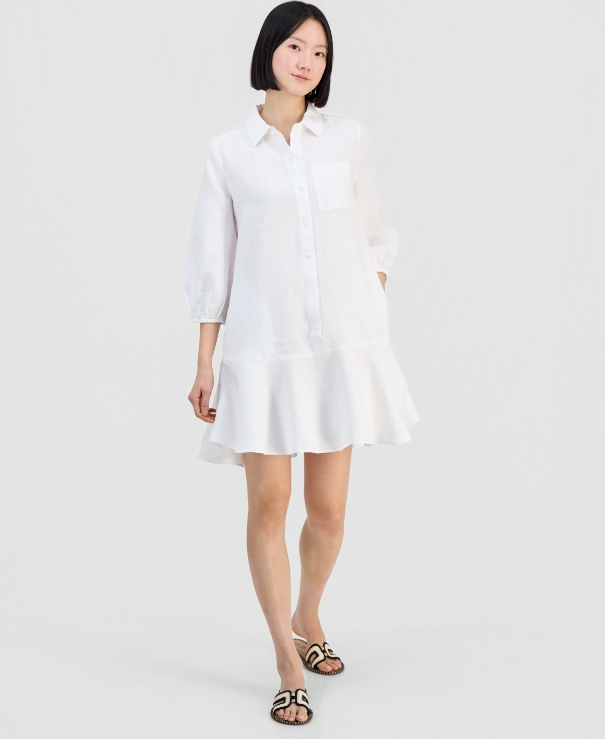 Click here for Charter Club Womens 100 Linen Flounce Shirtdress... prices