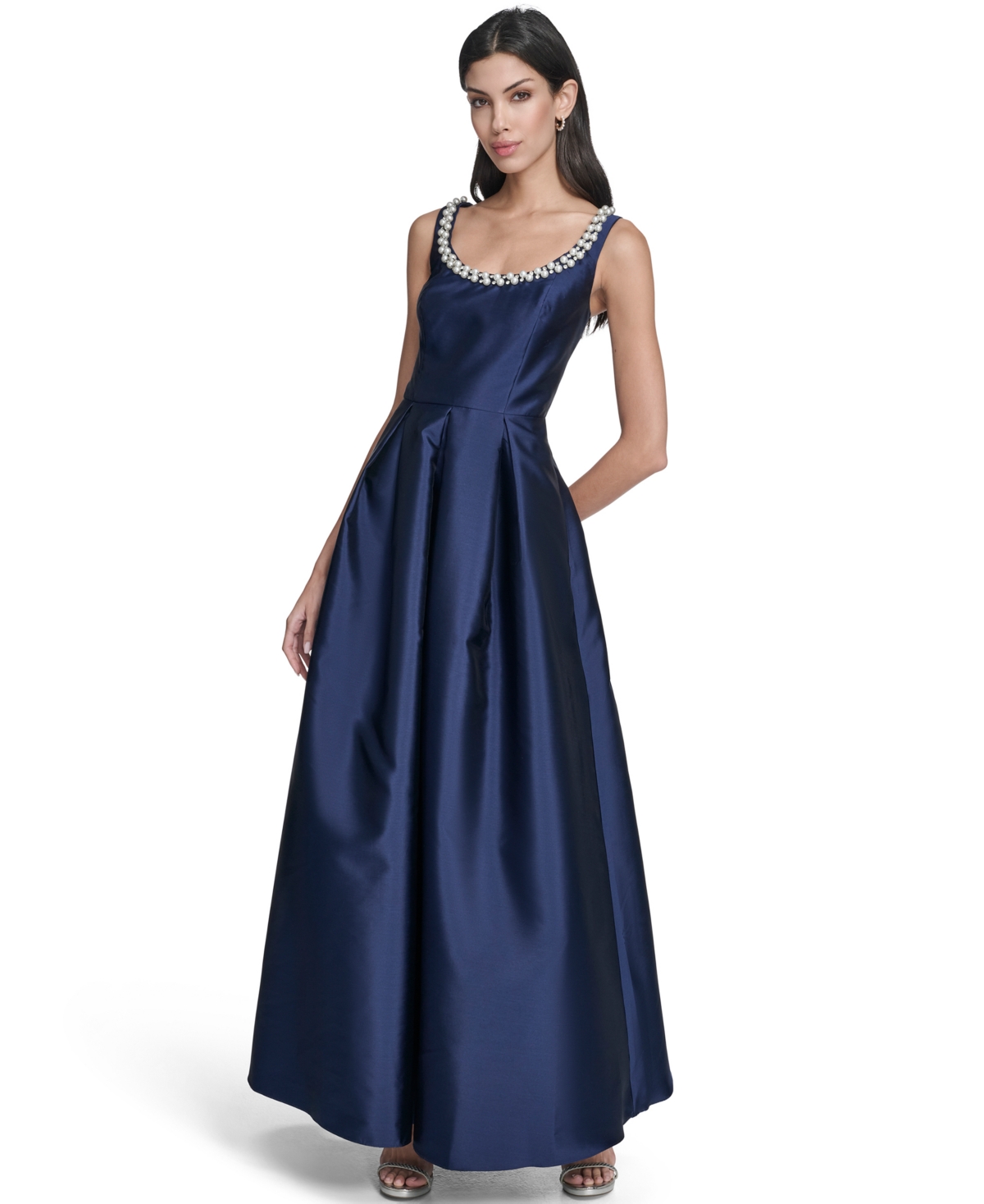 Click here for Eliza J Petite Sleeveless Scoop Neck Ball Gown - N... prices