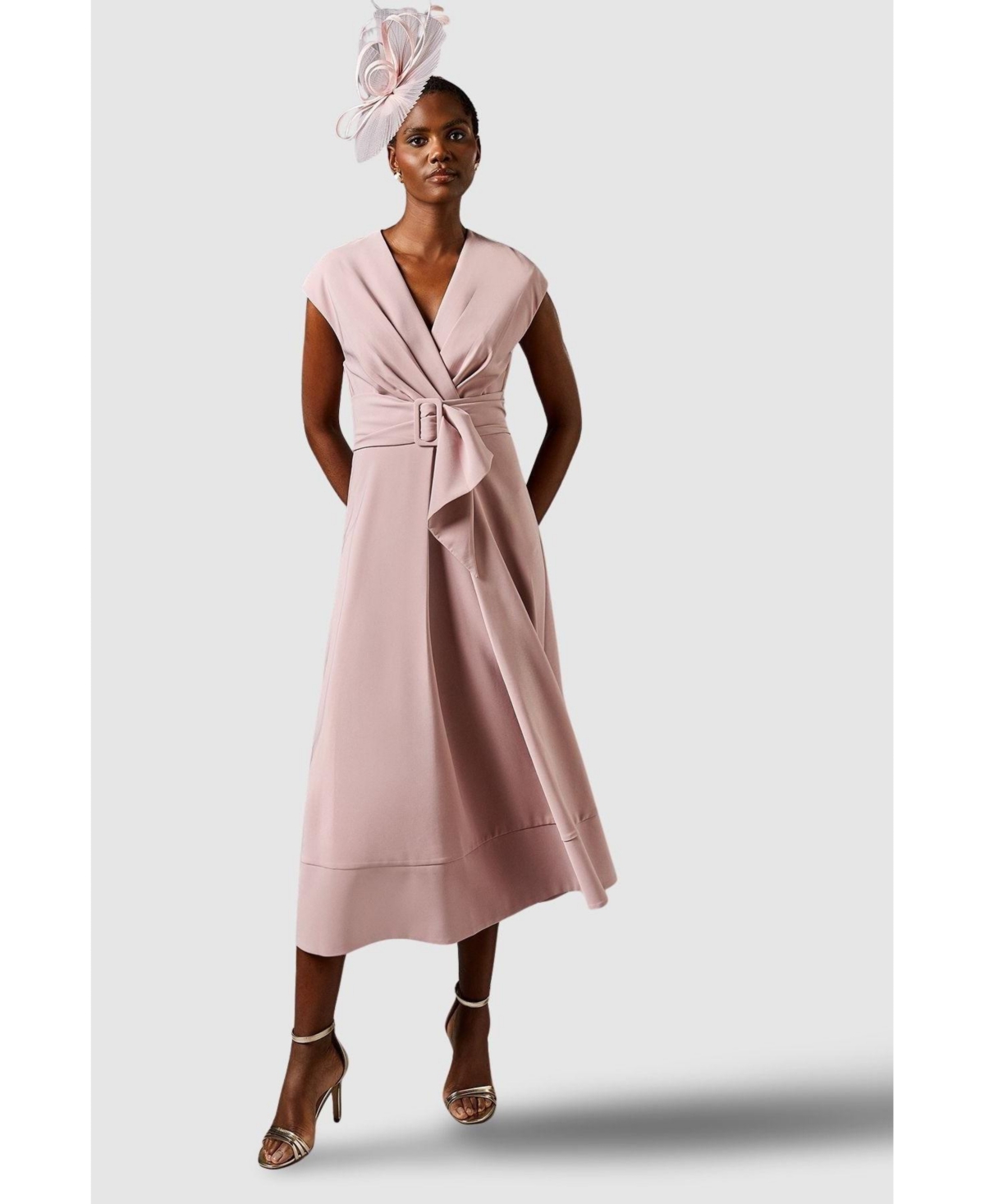Click here for Coast Womens Belted Crepe V-Neck Midi Dress - Rose prices