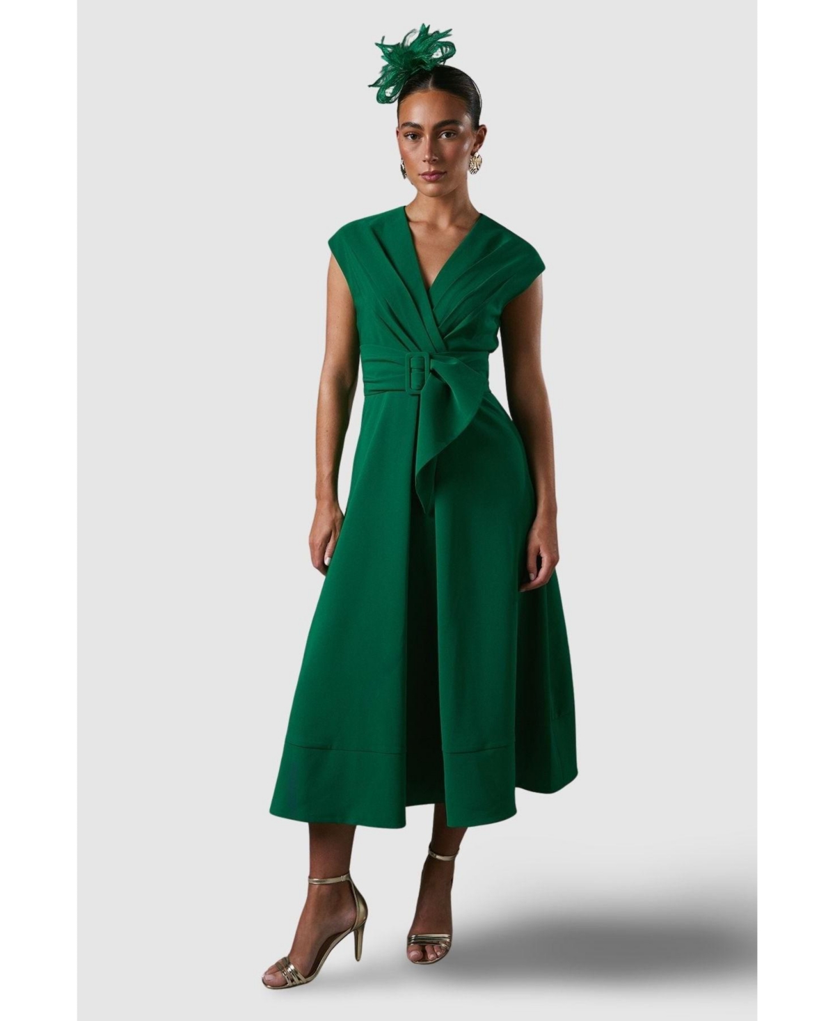 Click here for Coast Womens Belted Crepe V-Neck Midi Dress - Emer... prices